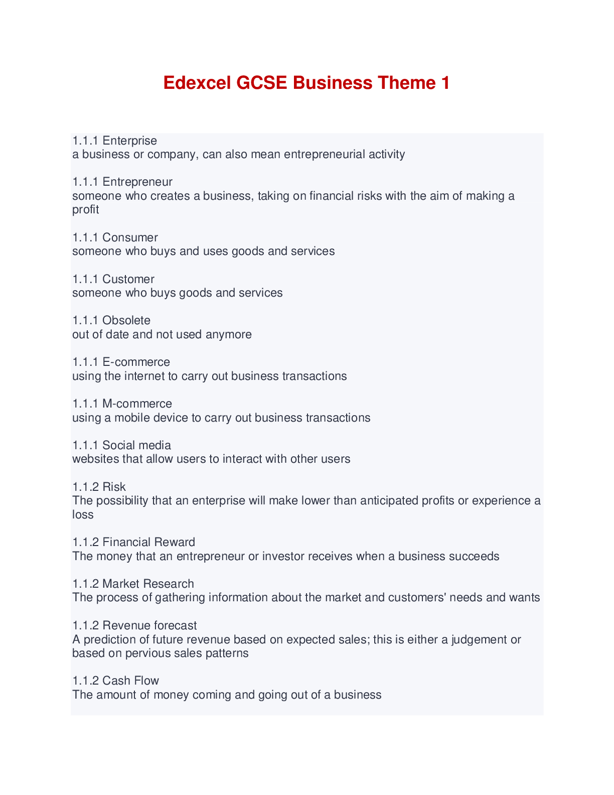 Edexcel GCSE Business Theme 1 - Scholarfriends