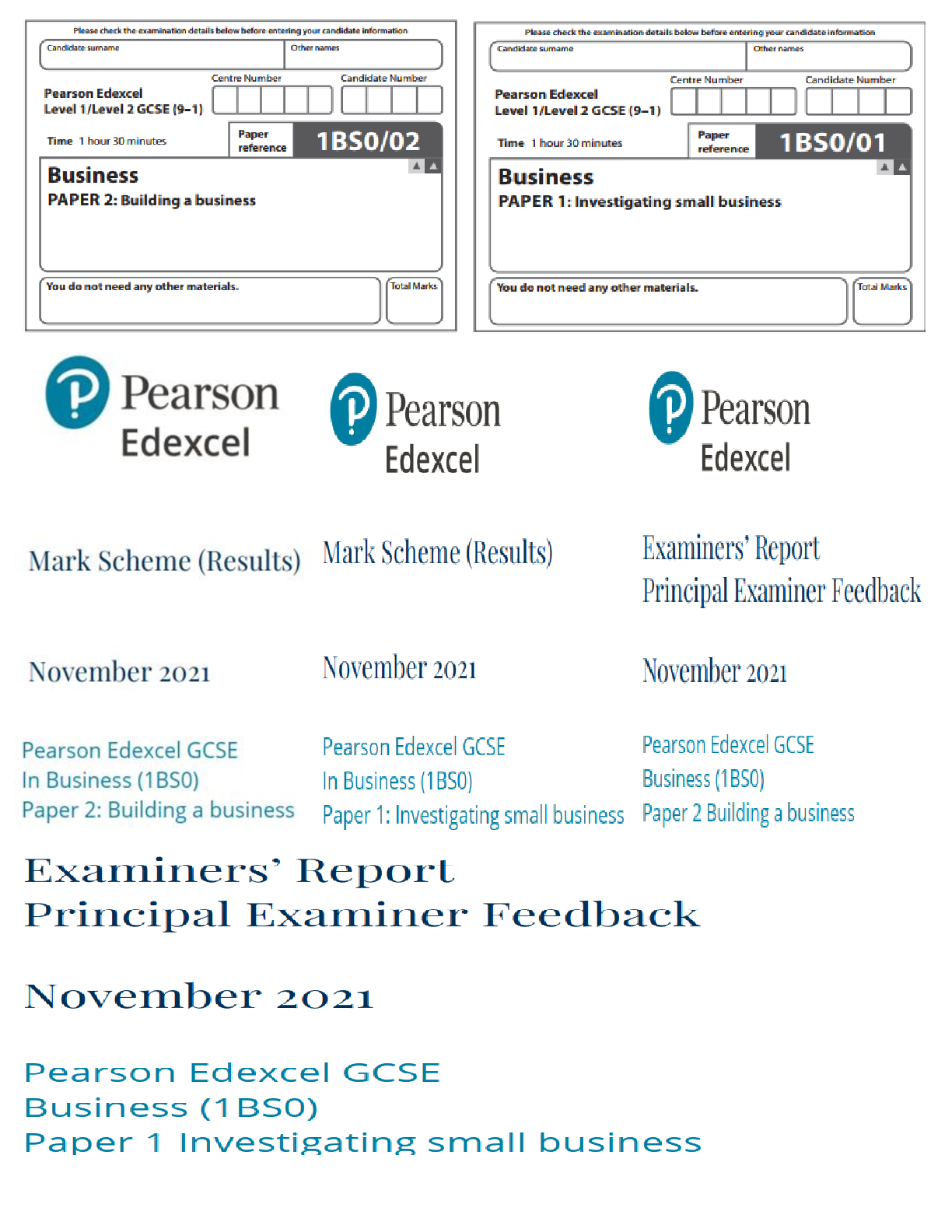 Pearson Edexcel GCSE Business 1BS0/01, 1BS0/02 QUESTION PAPERS and MARK ...