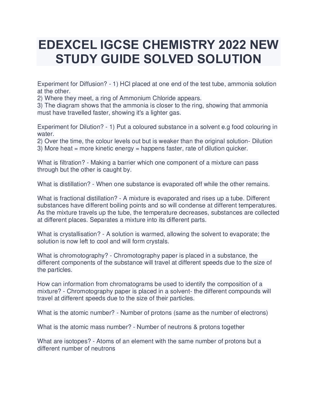 EDEXCEL IGCSE CHEMISTRY 2022 NEW STUDY GUIDE SOLVED SOLUTION ...