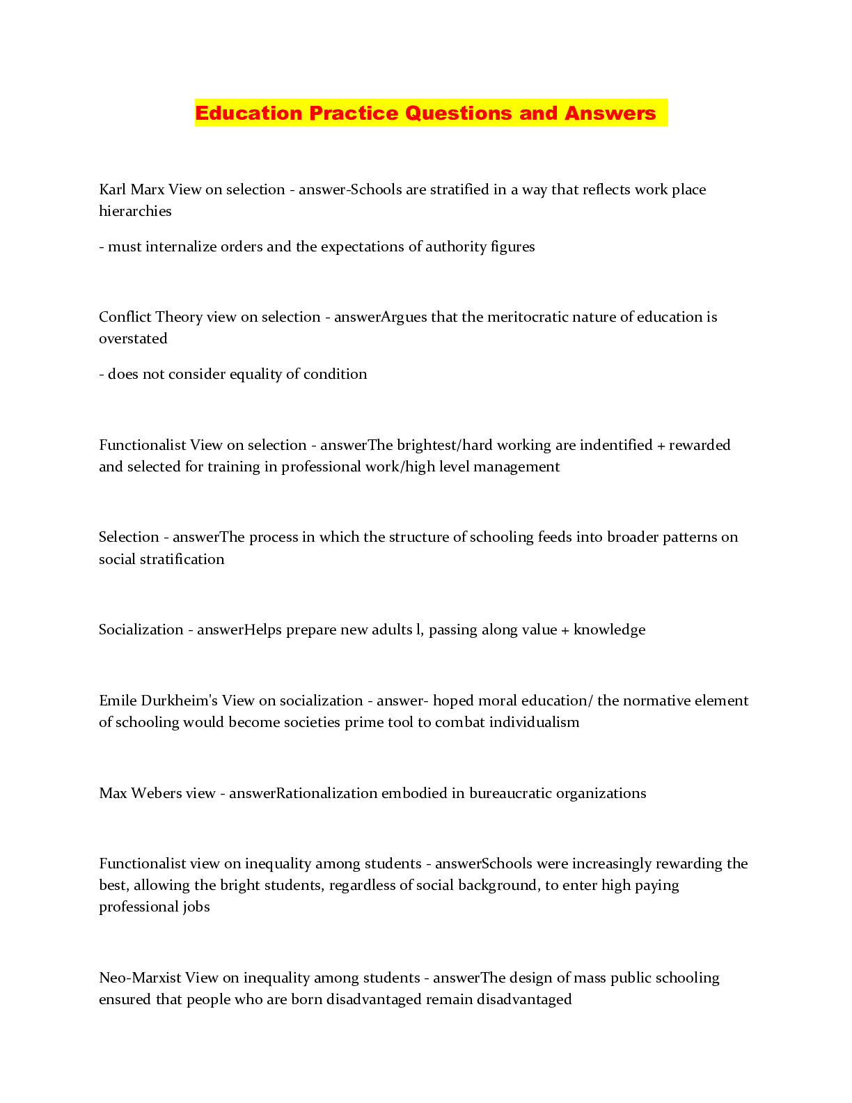 Education Practice Questions and Answers - Scholarfriends