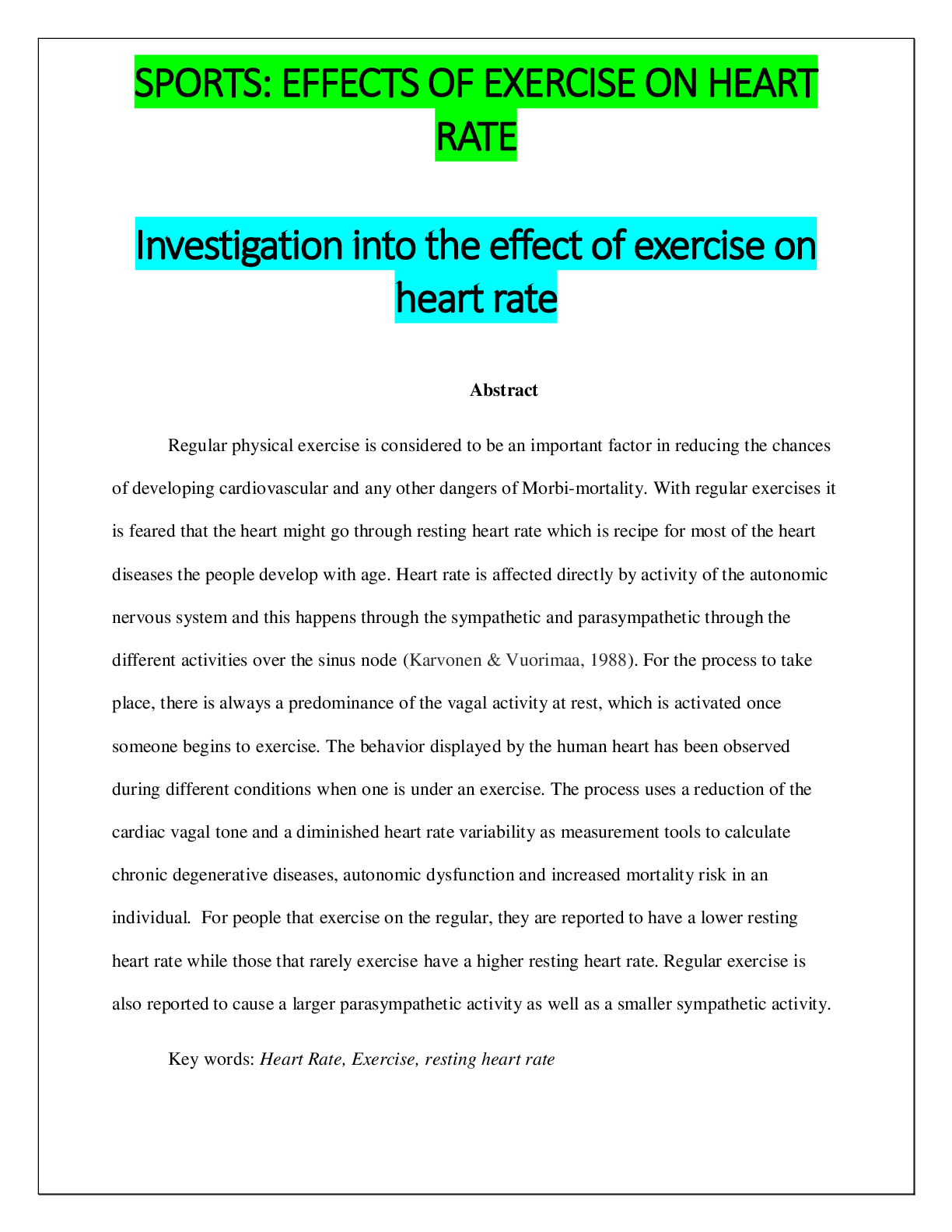 SPORTS: EFFECTS OF EXERCISE ON HEART RATE - Scholarfriends