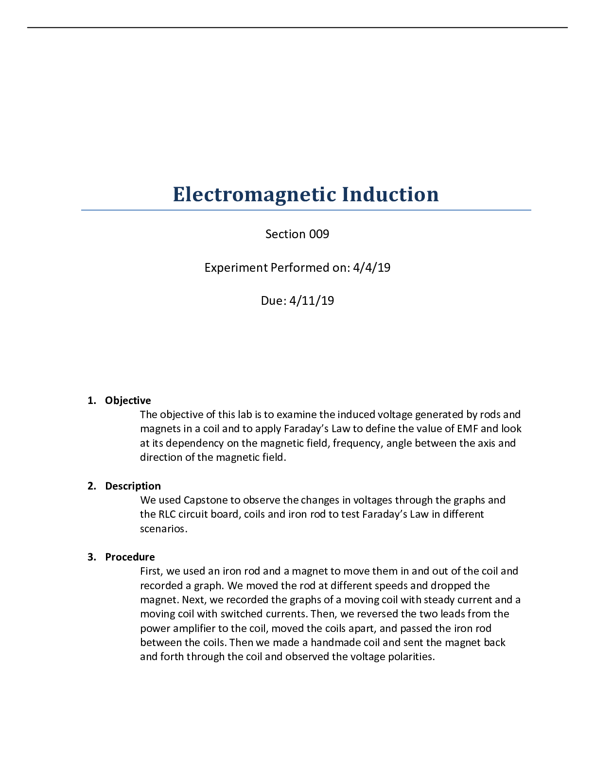 New York University PHYSICS 202: Lab Report 8: Electromagnetic ...