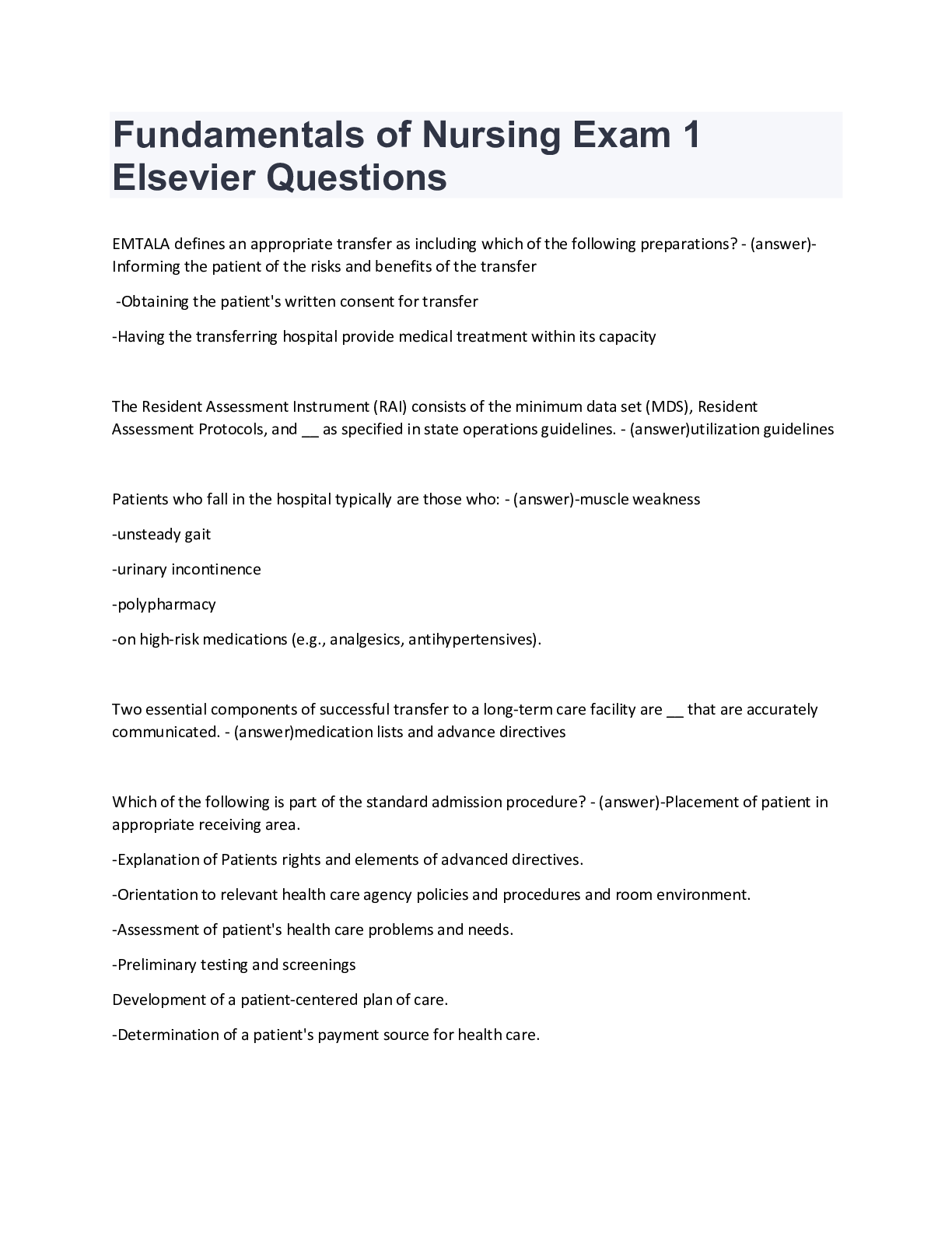 Elsevier Adaptive Quizzing for Fundamentals of Nursing Exam ...