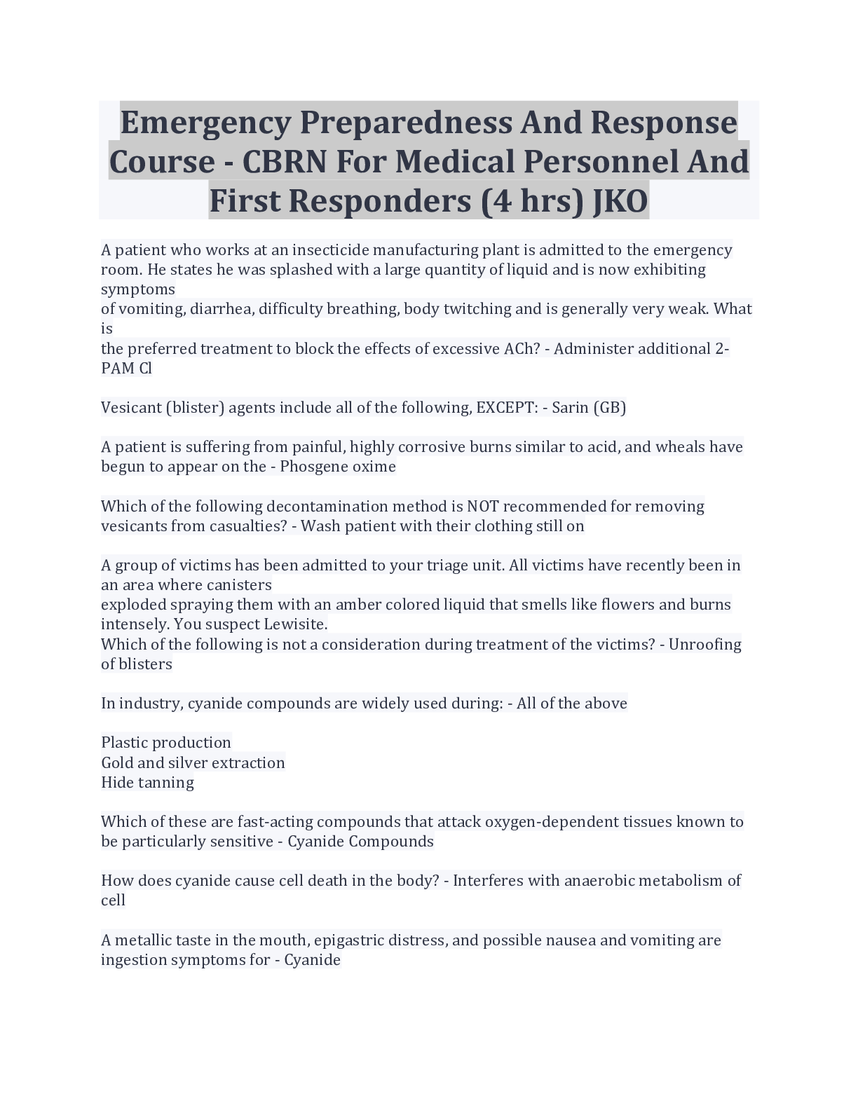 Emergency Preparedness And Response Course - CBRN For Medical Personnel ...