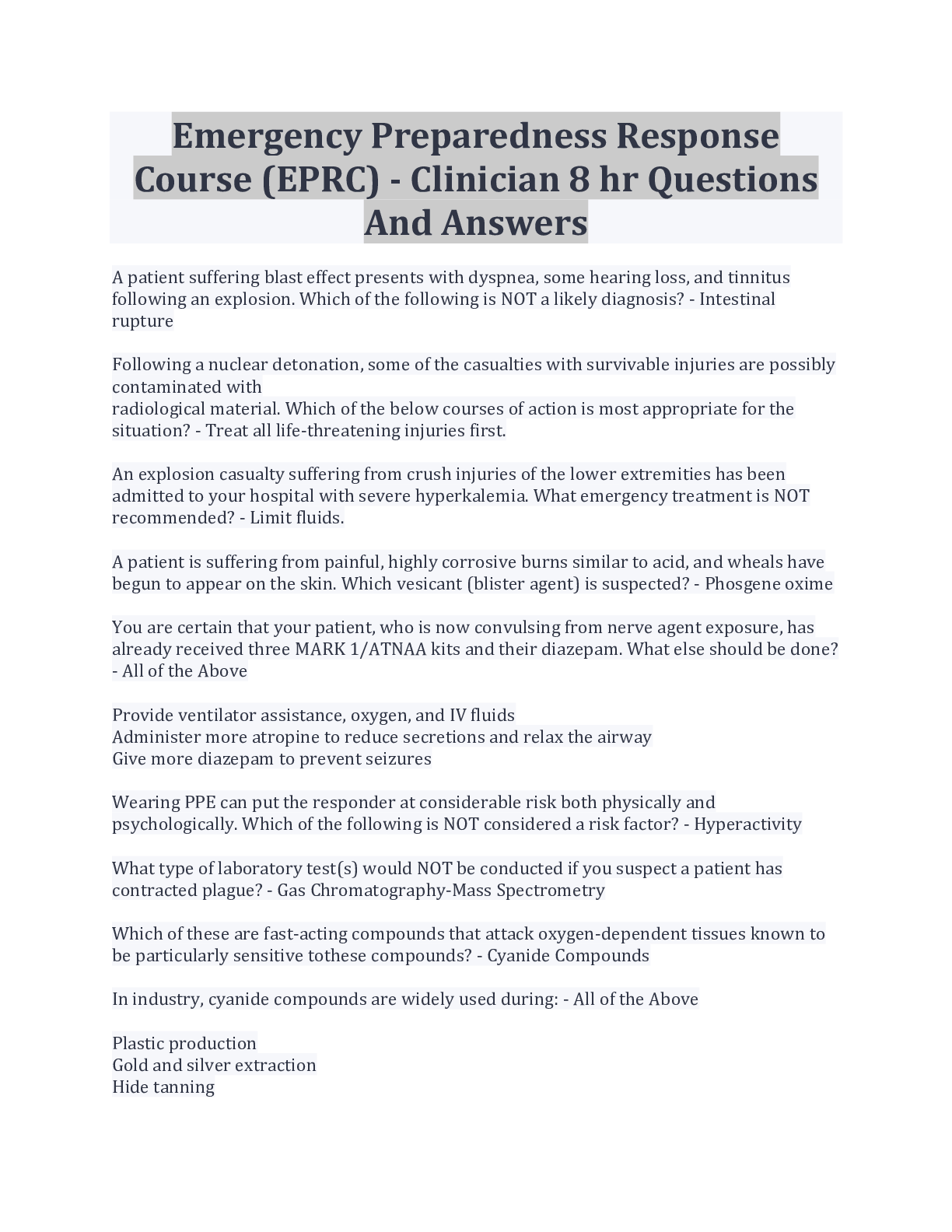 Emergency Preparedness Response Course (EPRC) - Clinician 8 hr ...