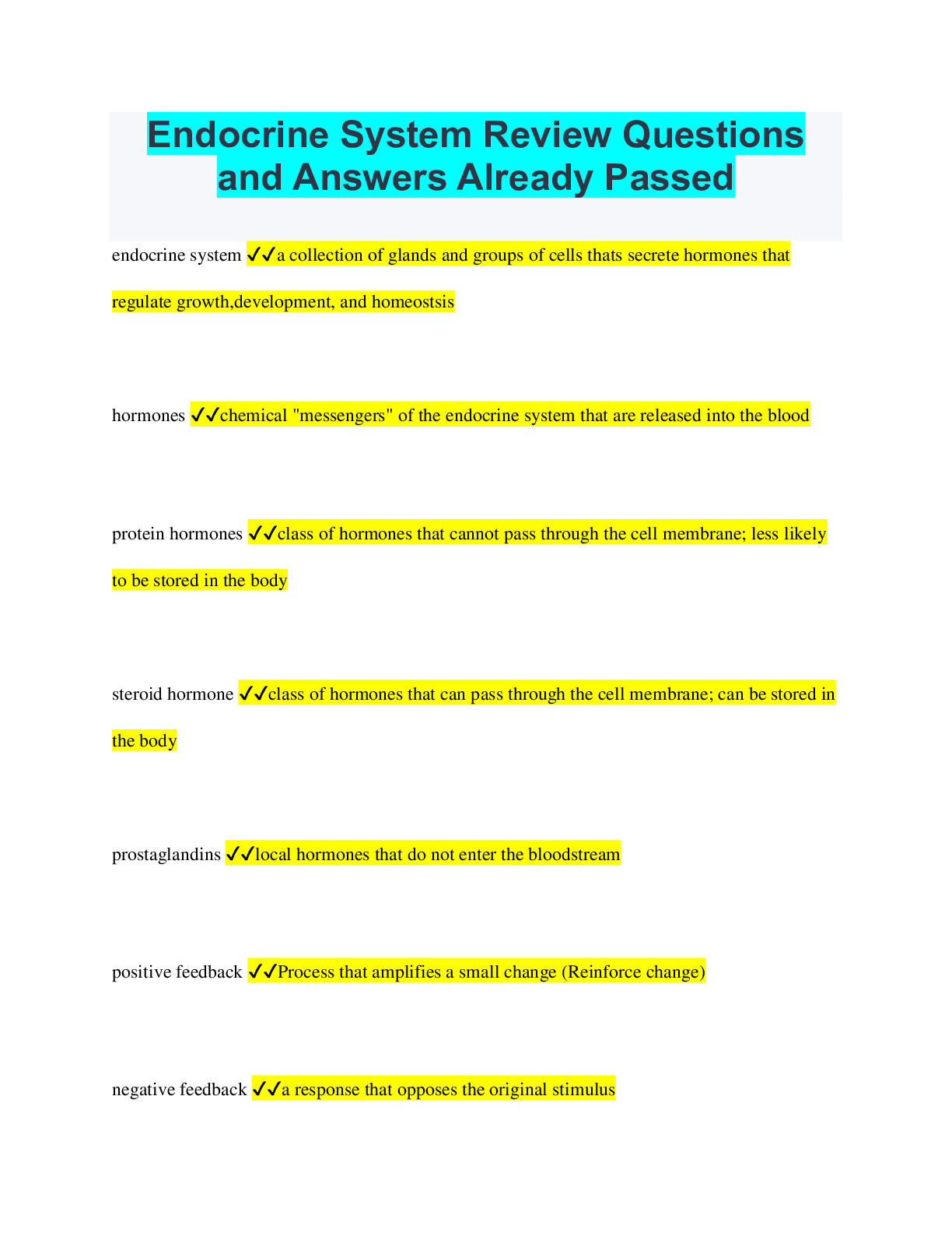 Endocrine System Bundled Exams Compilation Tests - Scholarfriends