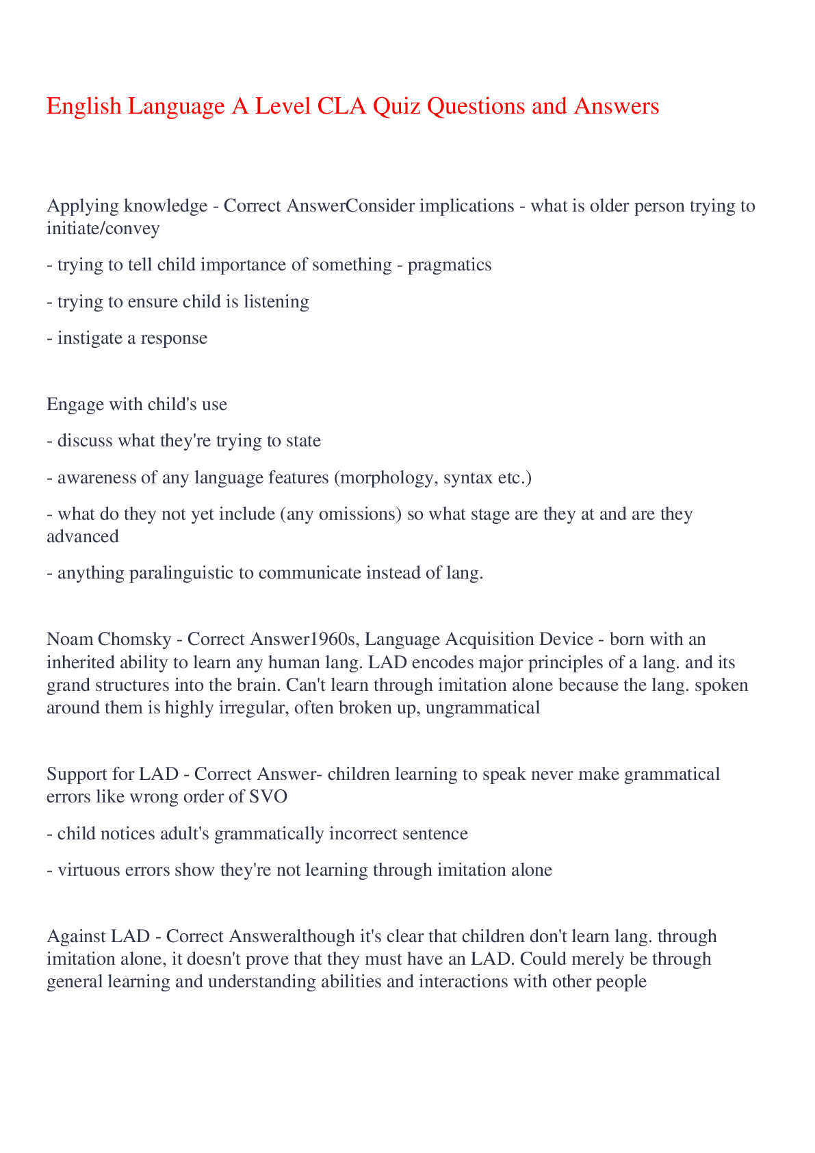 English Language A Level CLA Quiz Questions and Answers,100% CORRECT ...