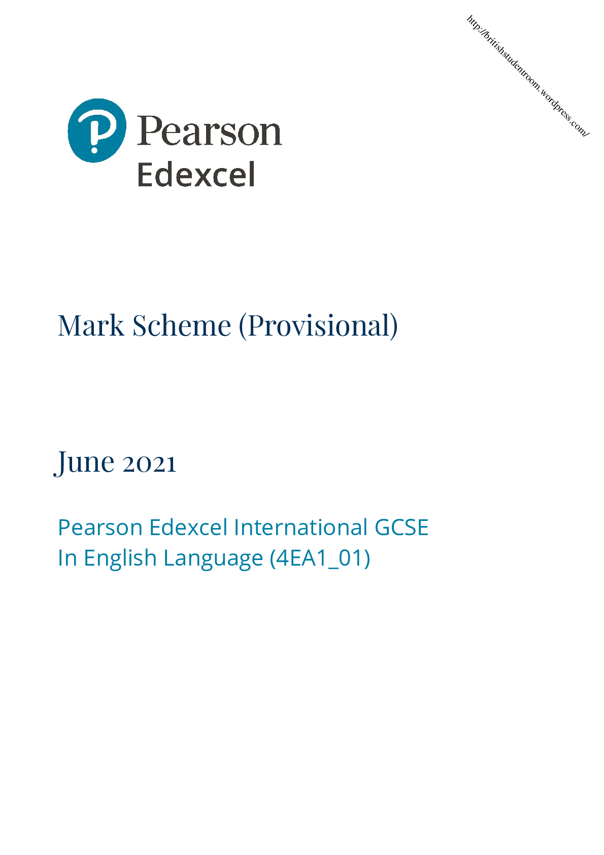 Pearson Edexcel International GCSE_English Language A_4EA1/01 Mark ...