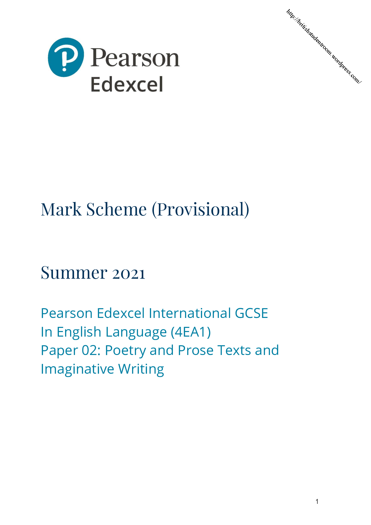 Pearson Edexcel International GCSE_English Language A_4EA1/02 Mark ...