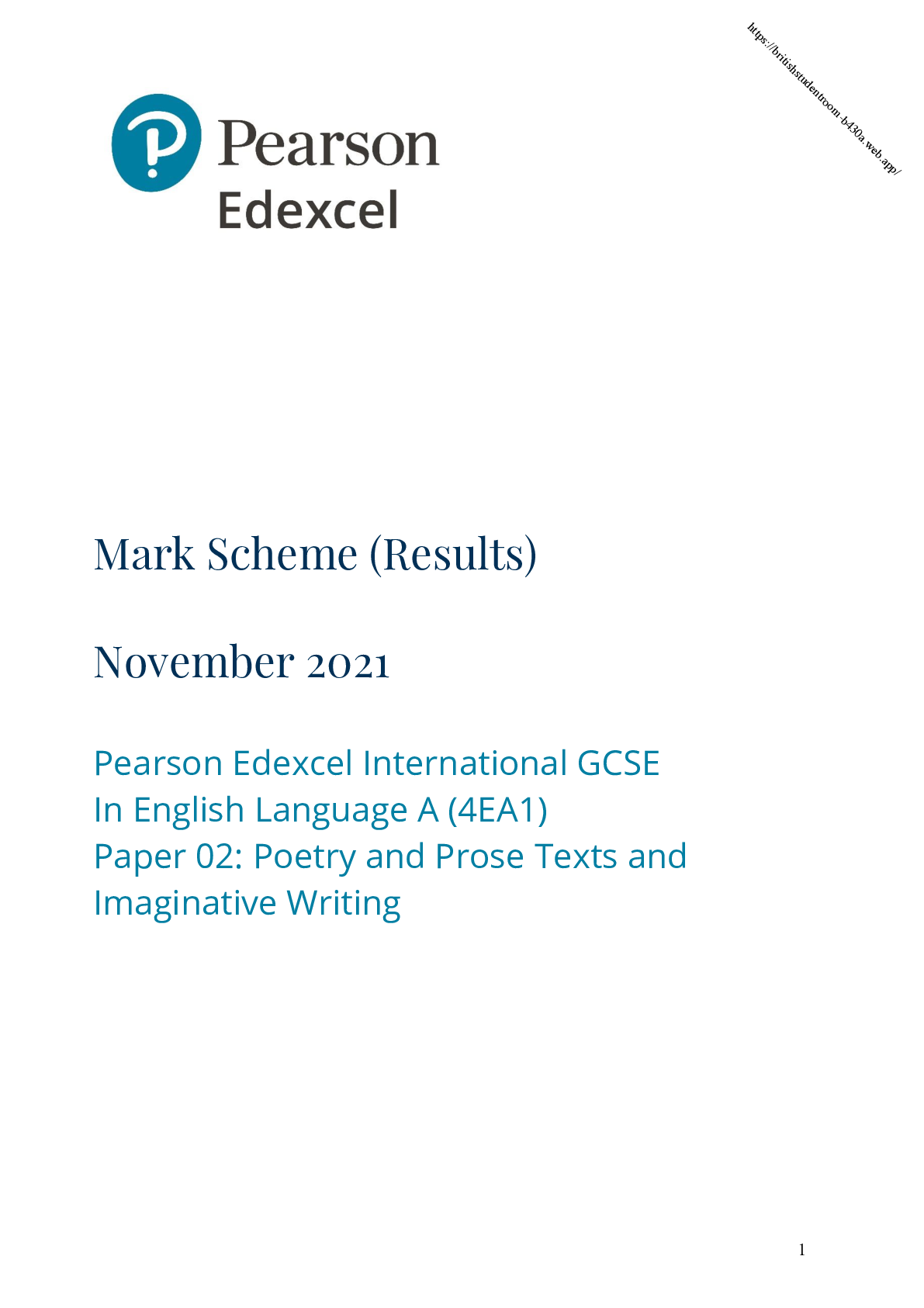 Pearson Edexcel International GCSE_English Language A_4EA1/02 Mark ...