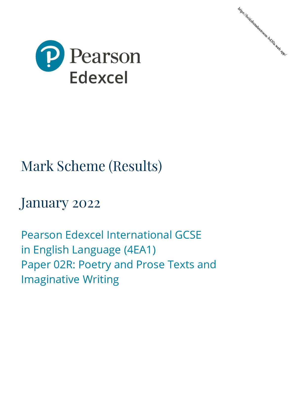 Pearson Edexcel International_GCSE English Language A_4EA1/02R Mark ...