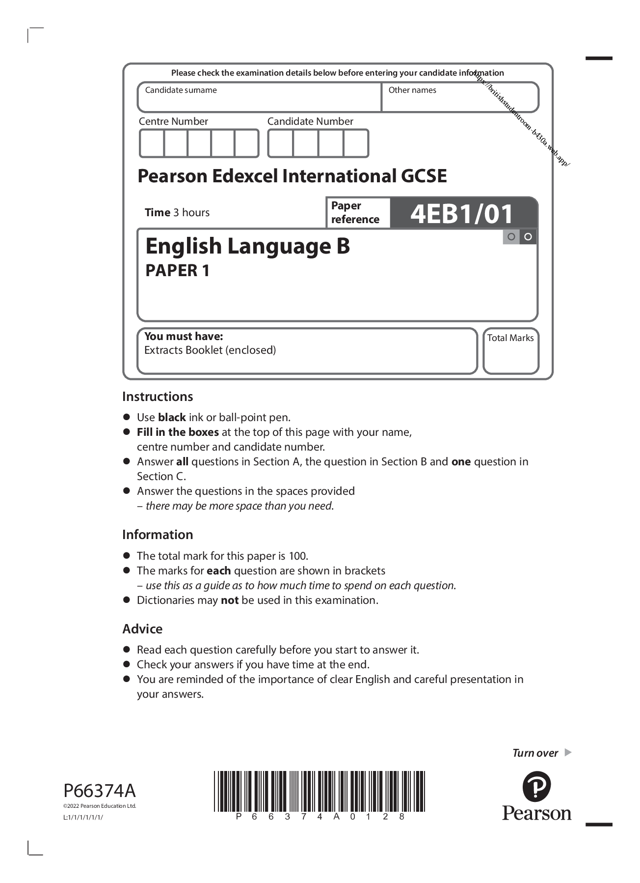 Pearson Edexcel International_GCSE English Language B_4EB1/01 Question ...