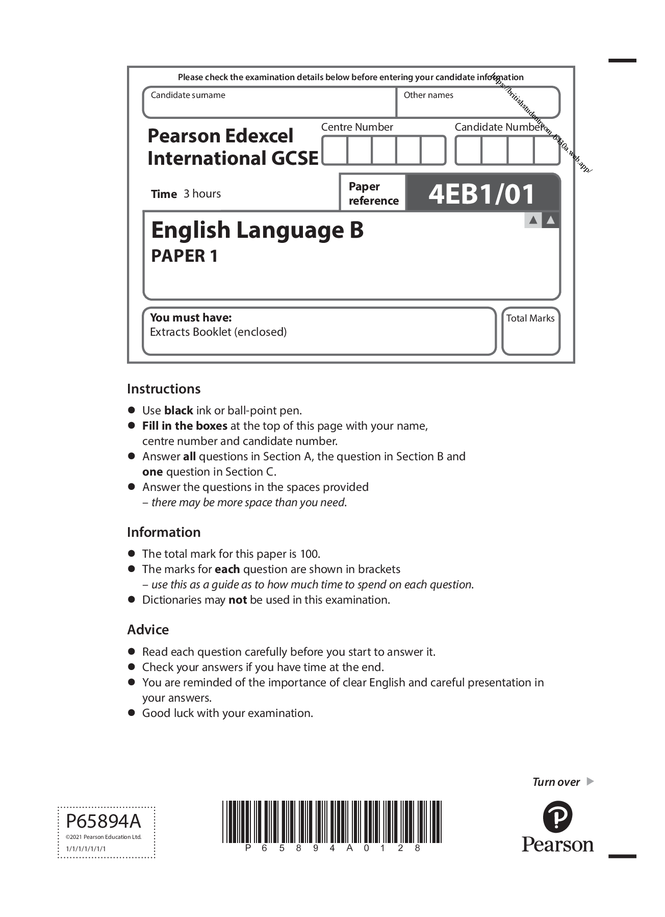 Pearson Edexcel International GCSE_English Language B_4EB1/01 Question ...