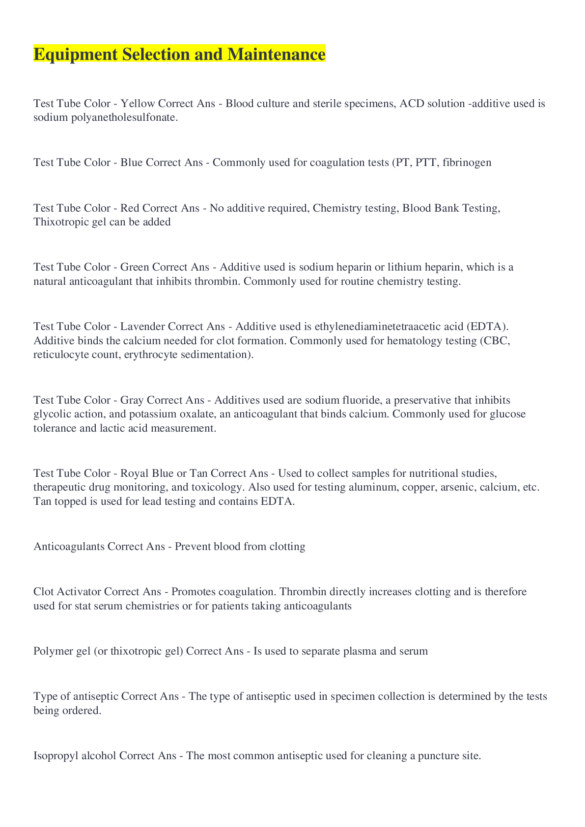 Equipment Selection and Maintenance - Scholarfriends