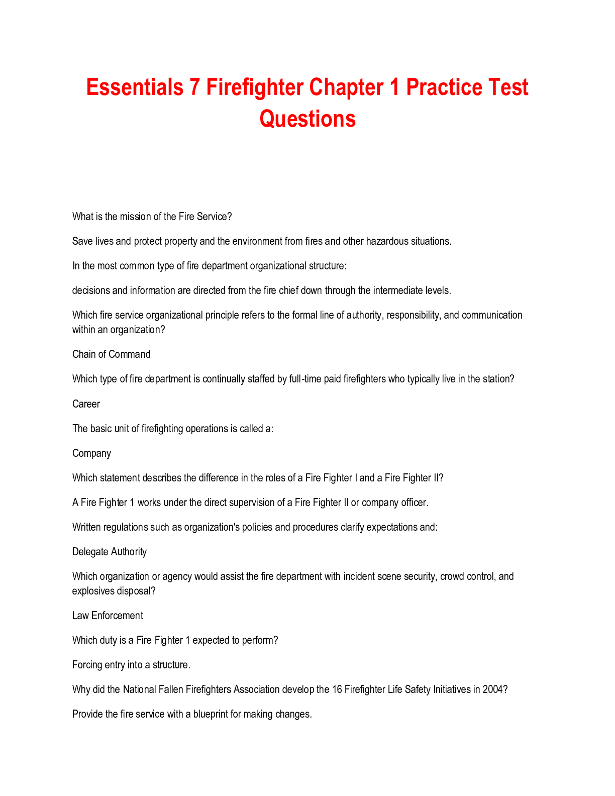 Essentials 7 Firefighter Chapter 1 Practice Test Questions - Scholarfriends