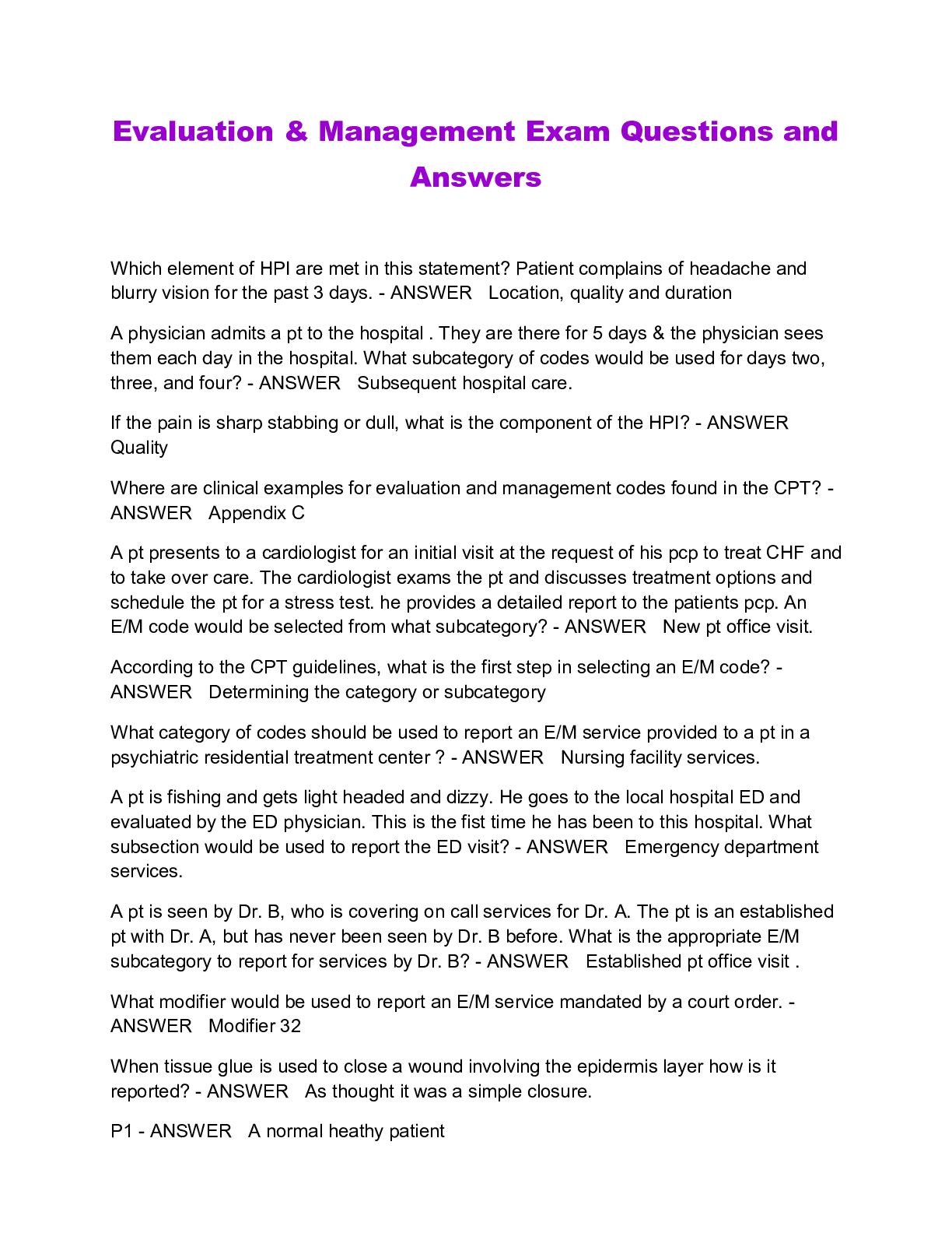 Evaluation & Management Exam Questions and Answers – Scholarfriends ...