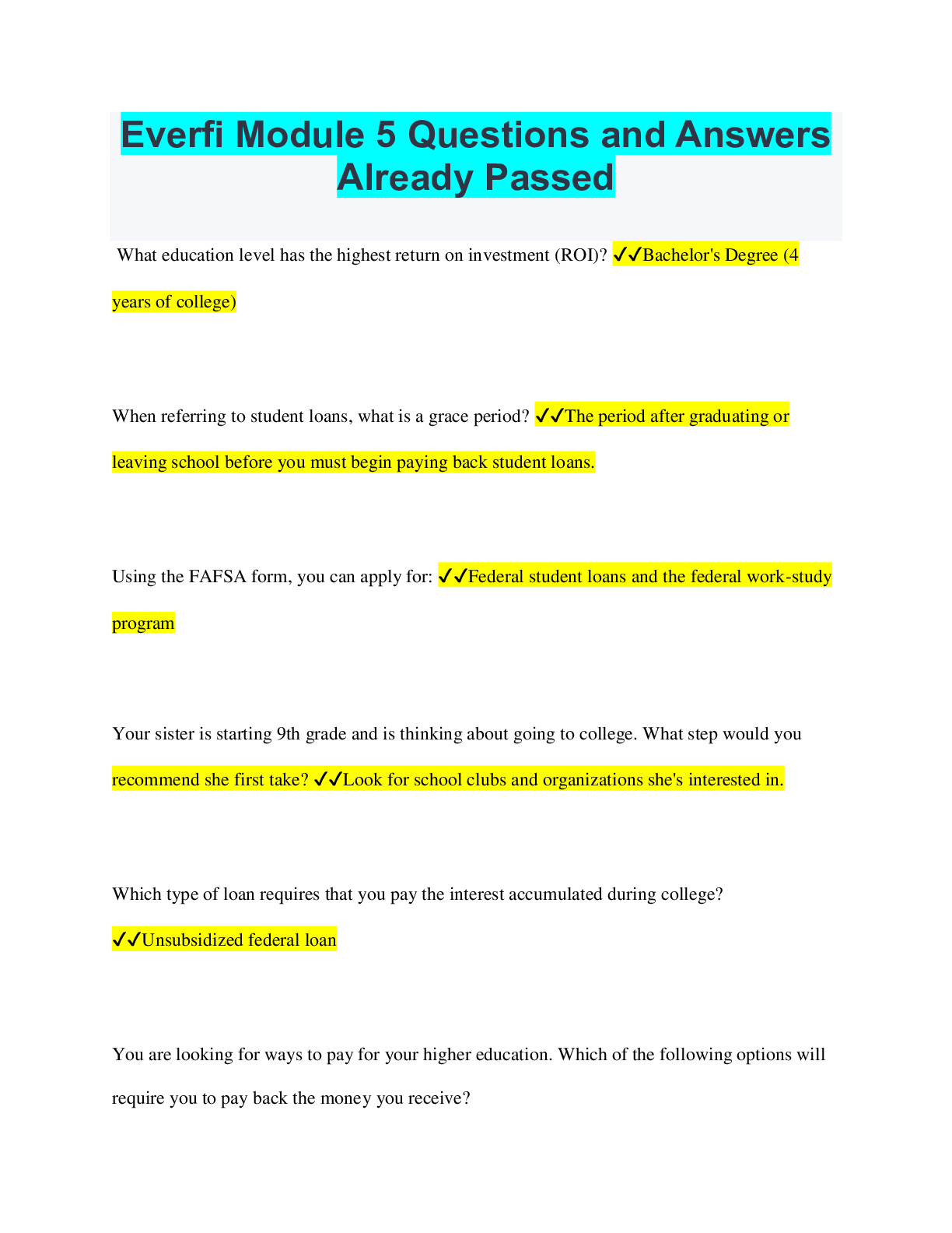 Everfi Module 5 Questions and Answers Already Passed - Scholarfriends