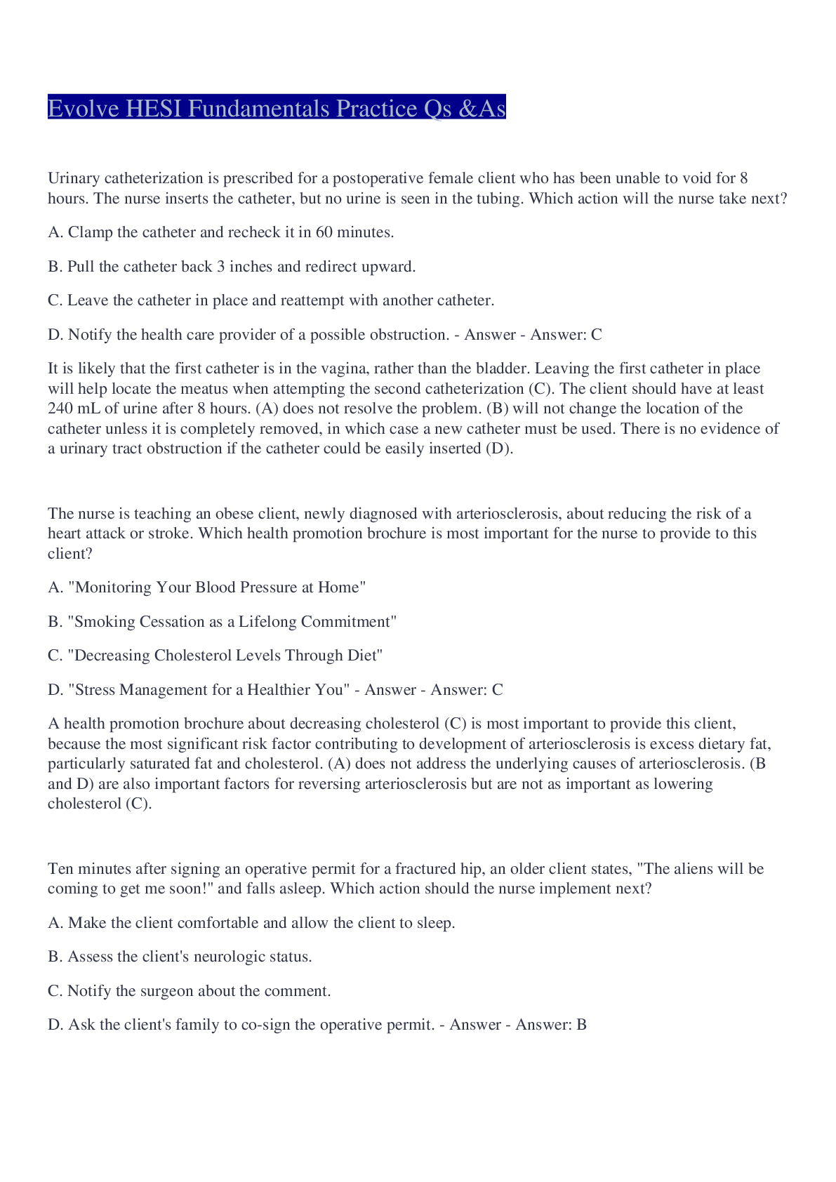 Evolve HESI Fundamentals Practice Qs - Scholarfriends