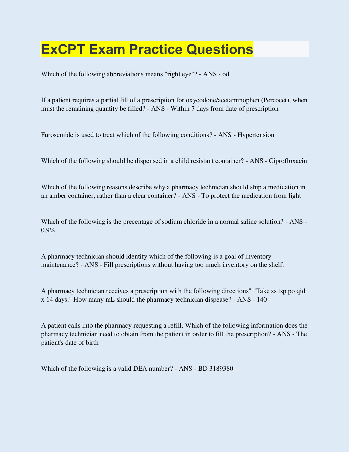 ExCPT Exam Practice Questions | 130 Questions with 100% Correct Answers ...