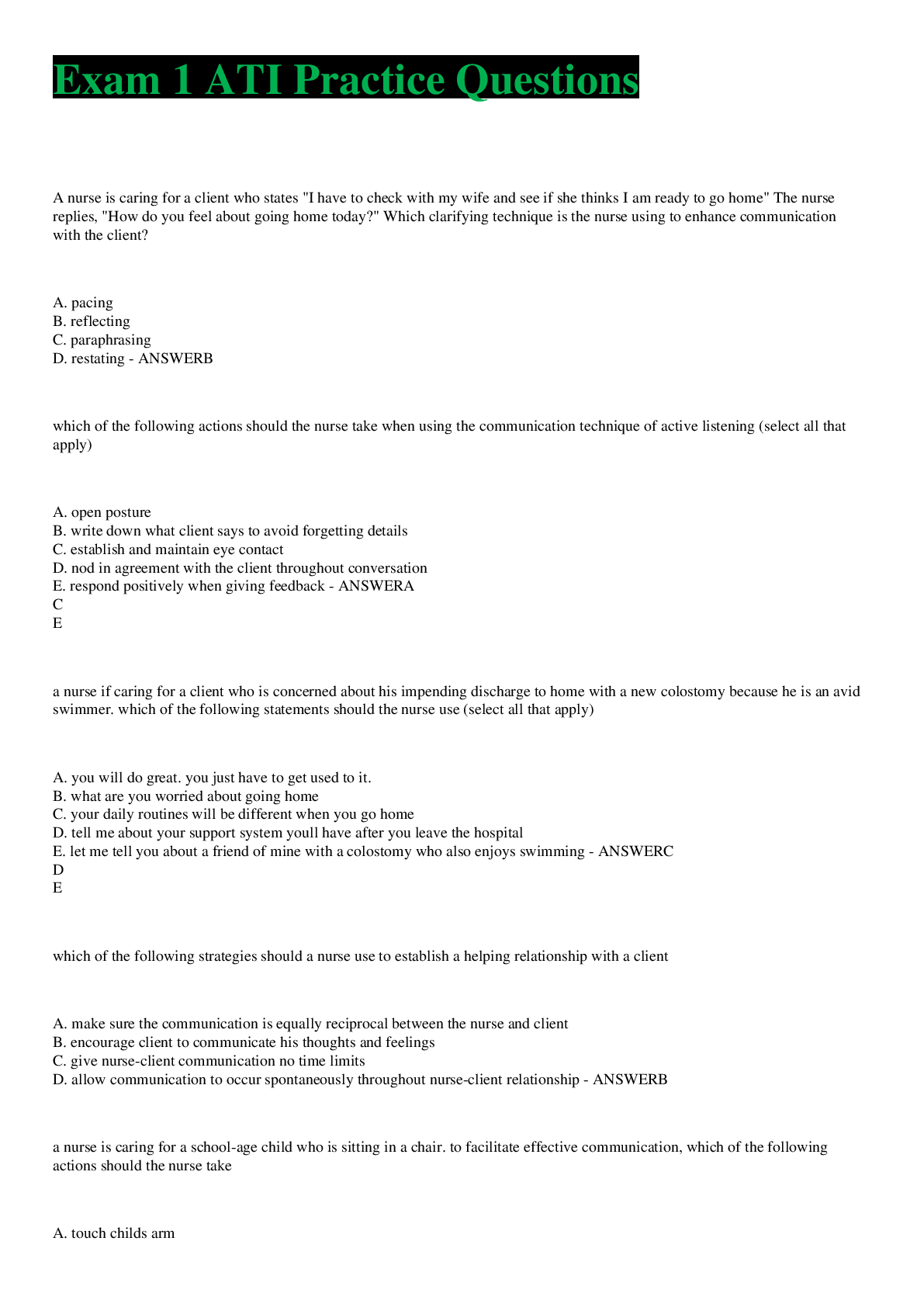 Exam 1 ATI Practice Questions2022(100%correct solutions) - Scholarfriends