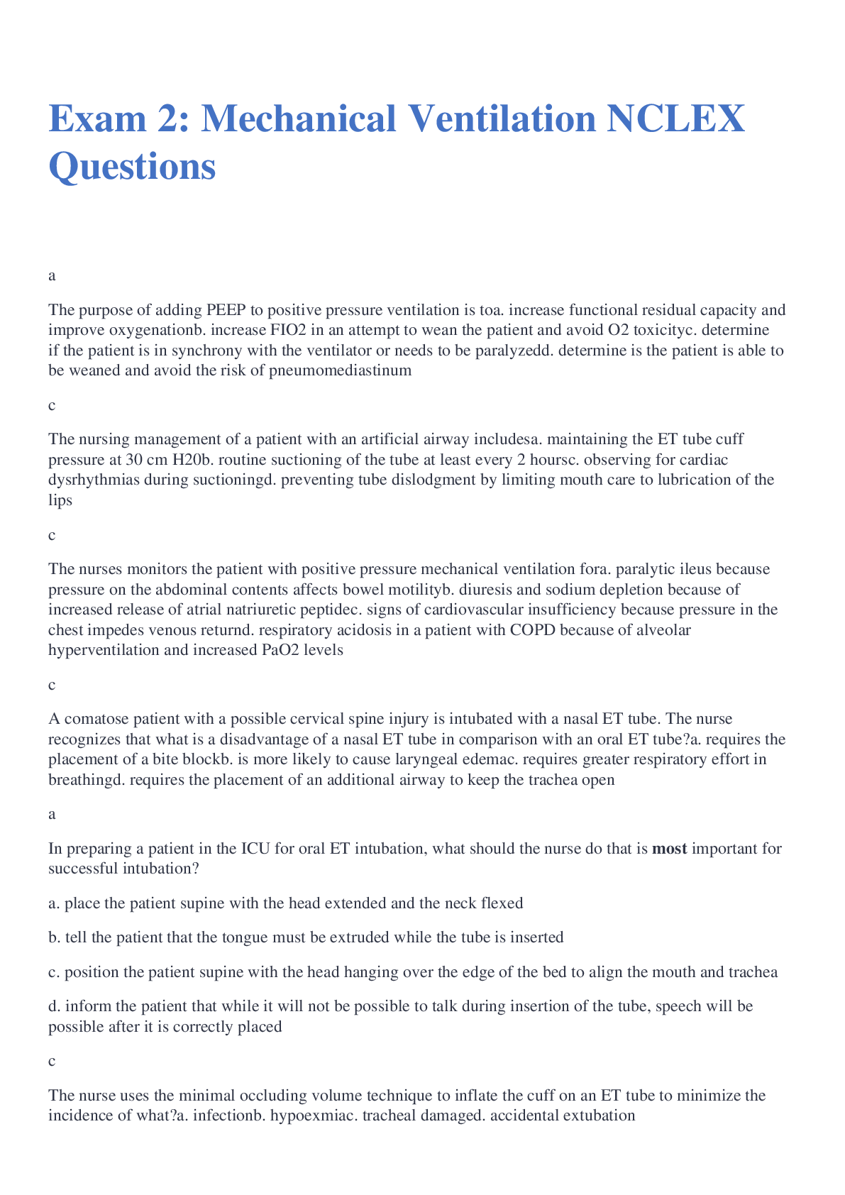 (Answered)Exam 2: Mechanical Ventilation (NCLEX)Solved 2022 ...