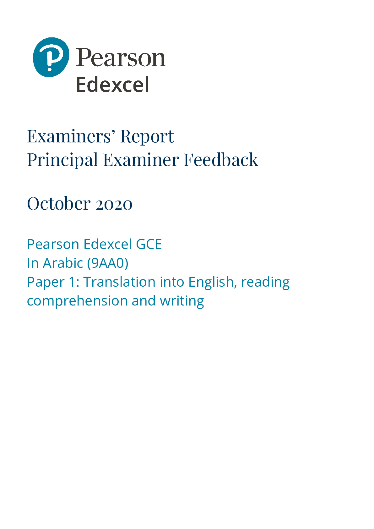 Pearson Edexcel Examiners’ Report;Principal Examiner FeedbackOCROctober ...