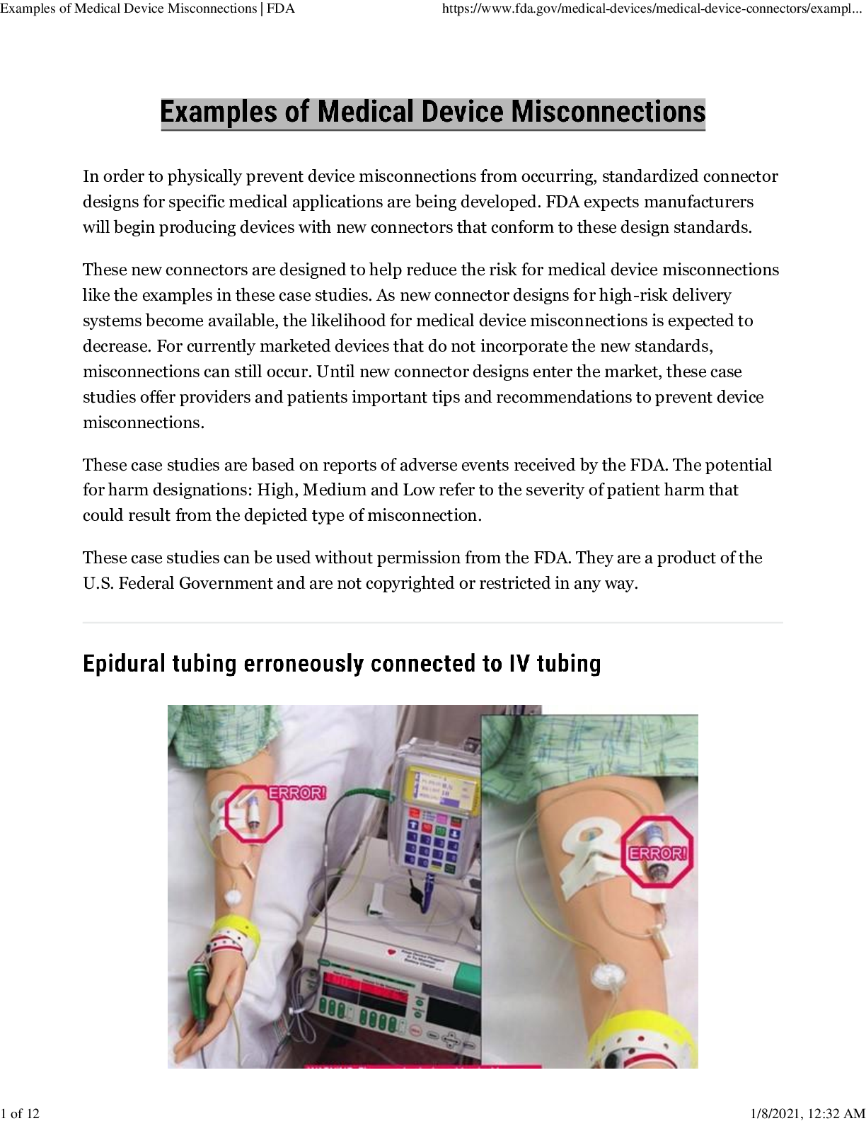 Examples of Medical Device Misconnections - Scholarfriends