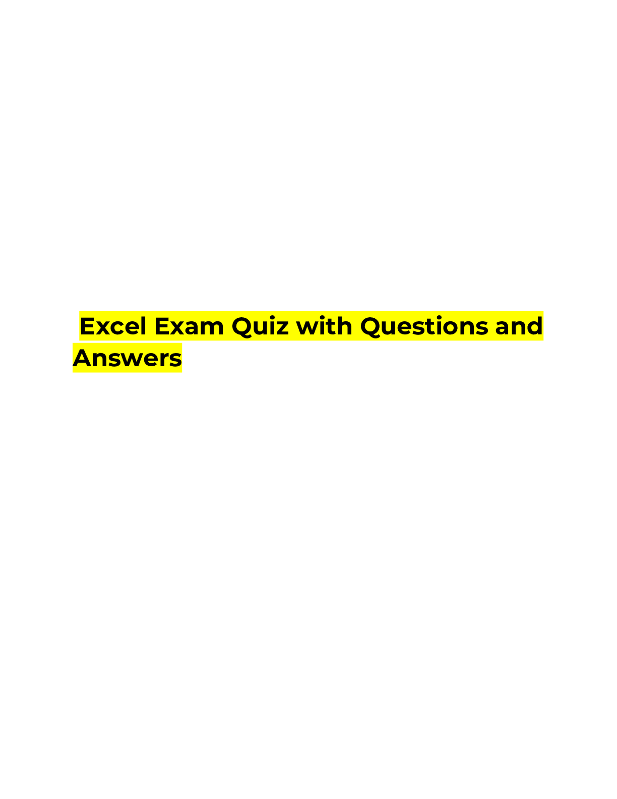 Excel Exam Quiz with Questions and Answers - Scholarfriends
