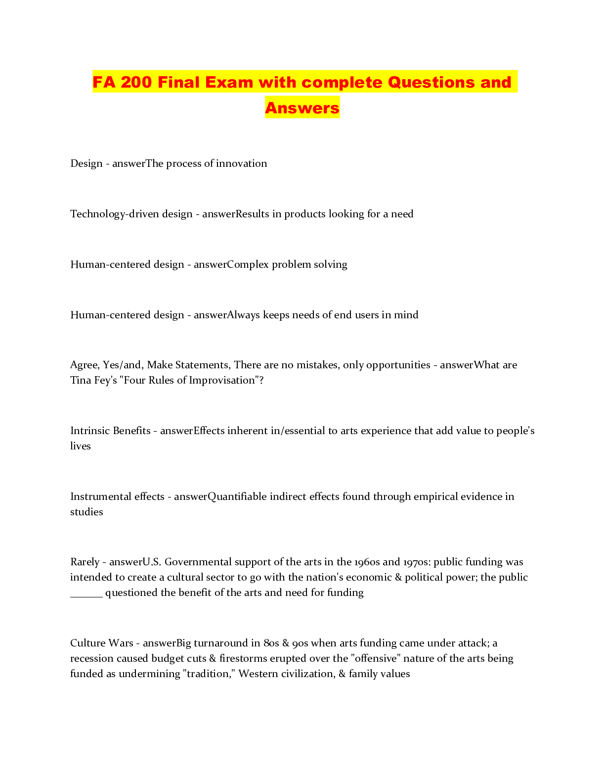 FA 200 Final Exam with complete Questions and Answers - Scholarfriends