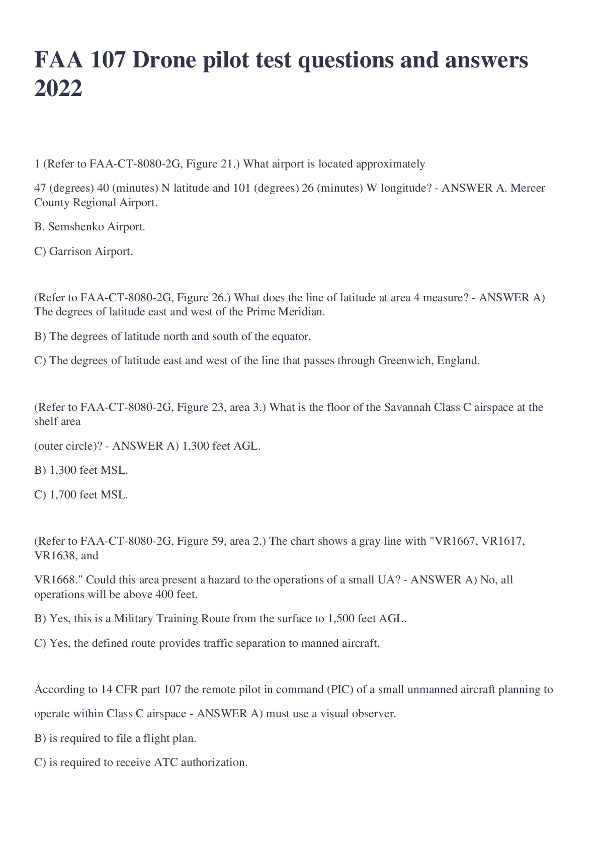 FAA 107 Drone pilot test questions and answers 2022 - Scholarfriends