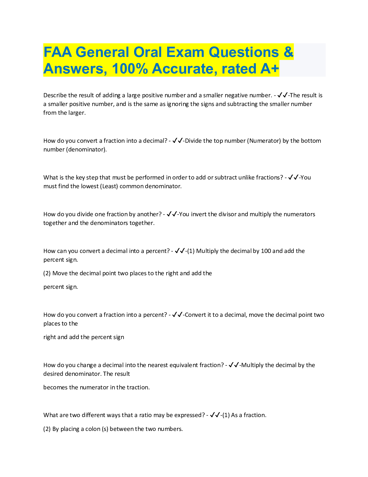 FAA General Oral Exam Questions & Answers, 100% Accurate, rated A+ ...