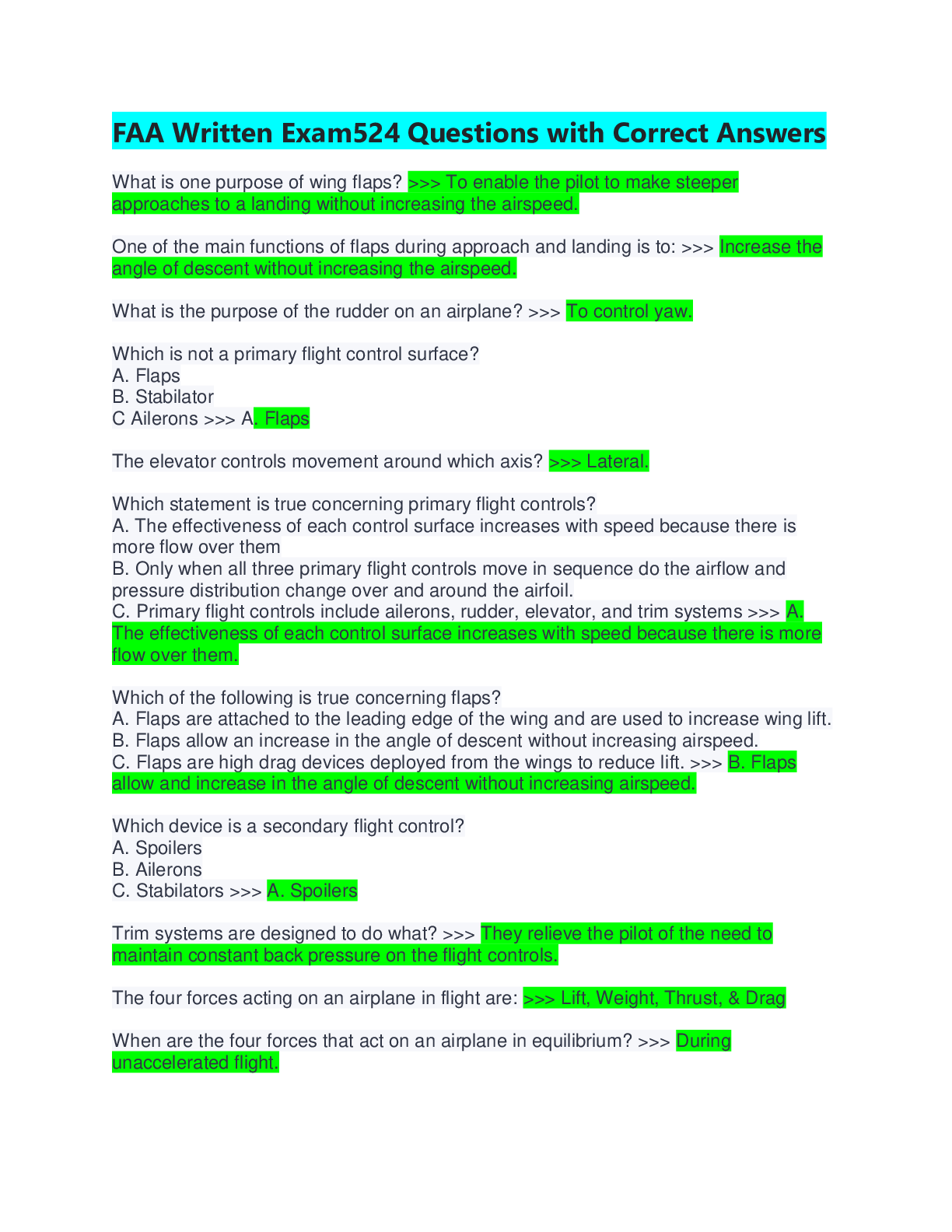 FAA Written Exam524 Questions with Correct Answers - Scholarfriends