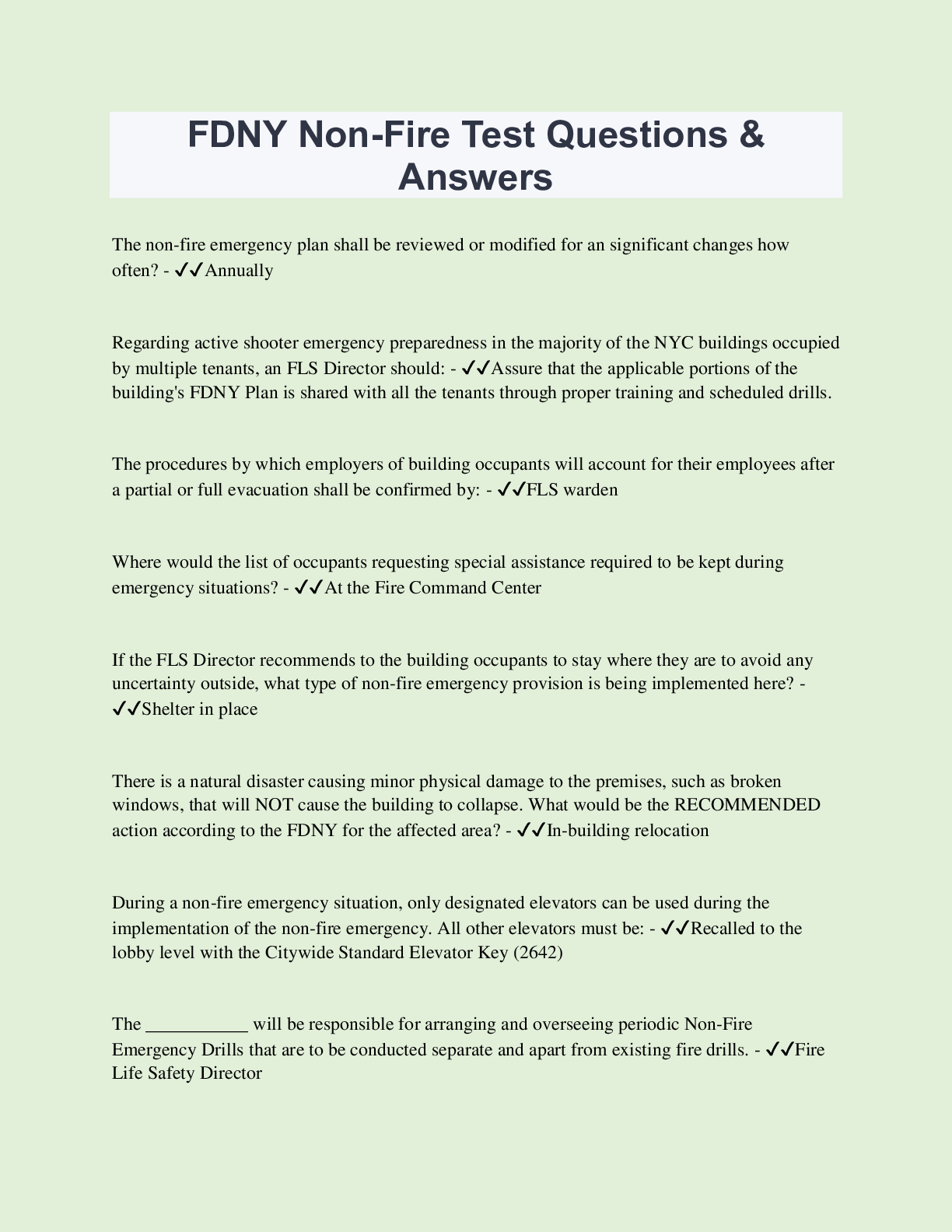 FDNY Non-Fire Test Questions & Answers | 100 Questions with 100% ...