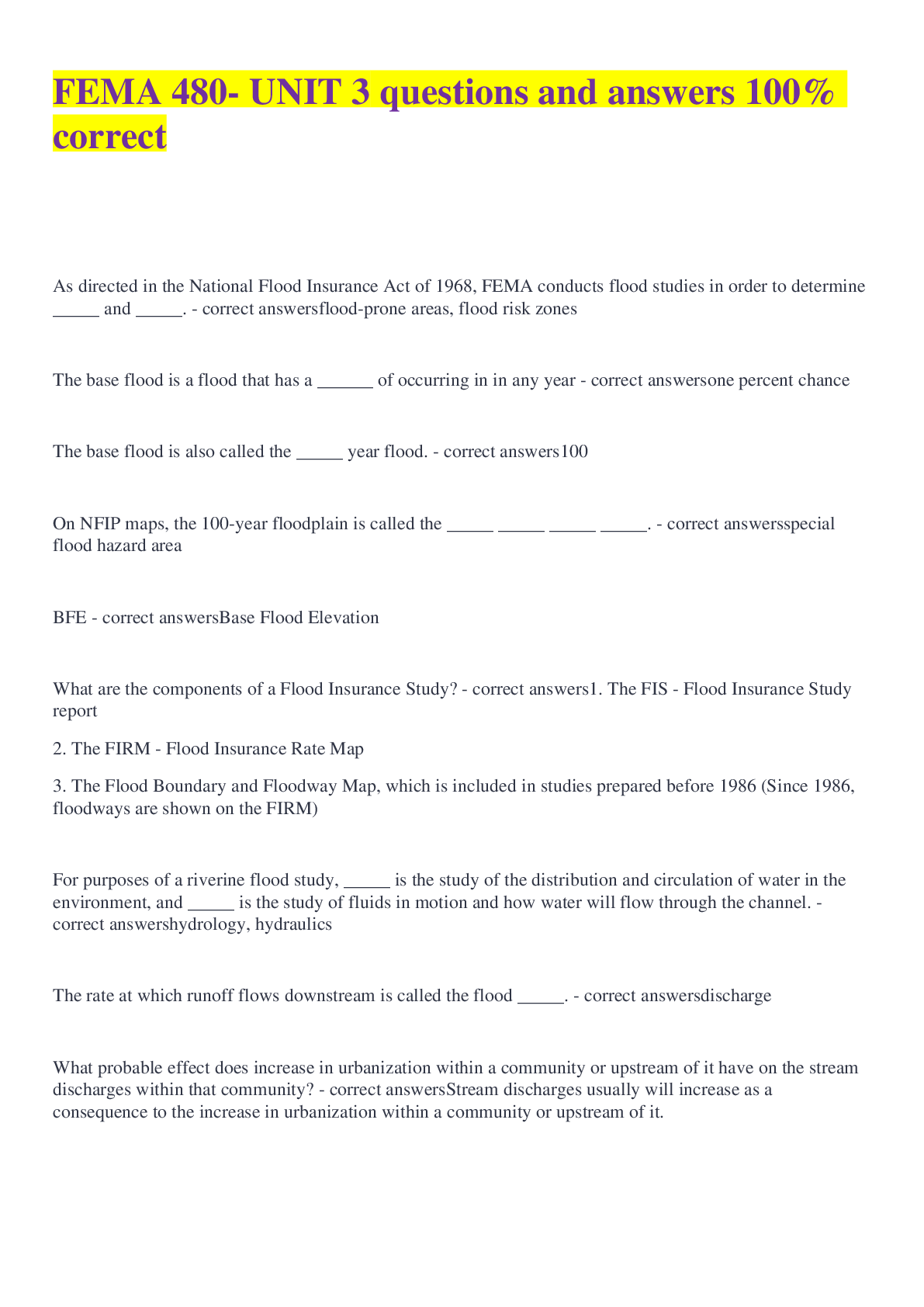 FEMA 480- UNIT 3 questions and answers 100% correct – Scholarfriends ...