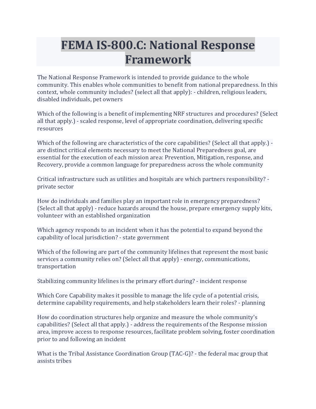 FEMA IS-800.d Exam Questions and Correct Answers – Scholarfriends ...