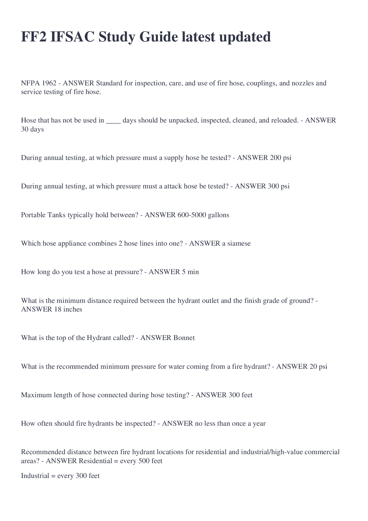 FF2 IFSAC Study Guide latest updated - Scholarfriends