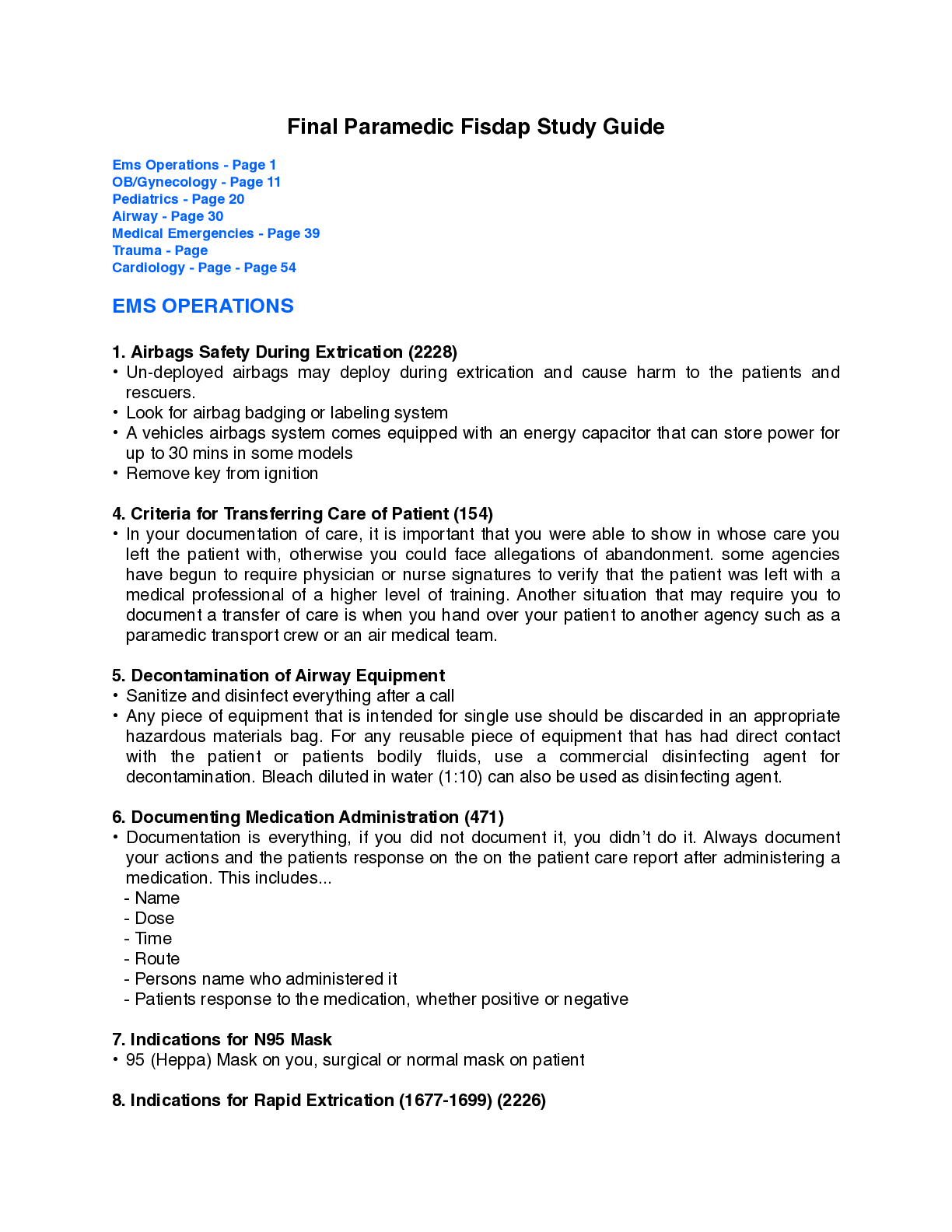 Final Paramedic Fisdap Study Guide - Scholarfriends