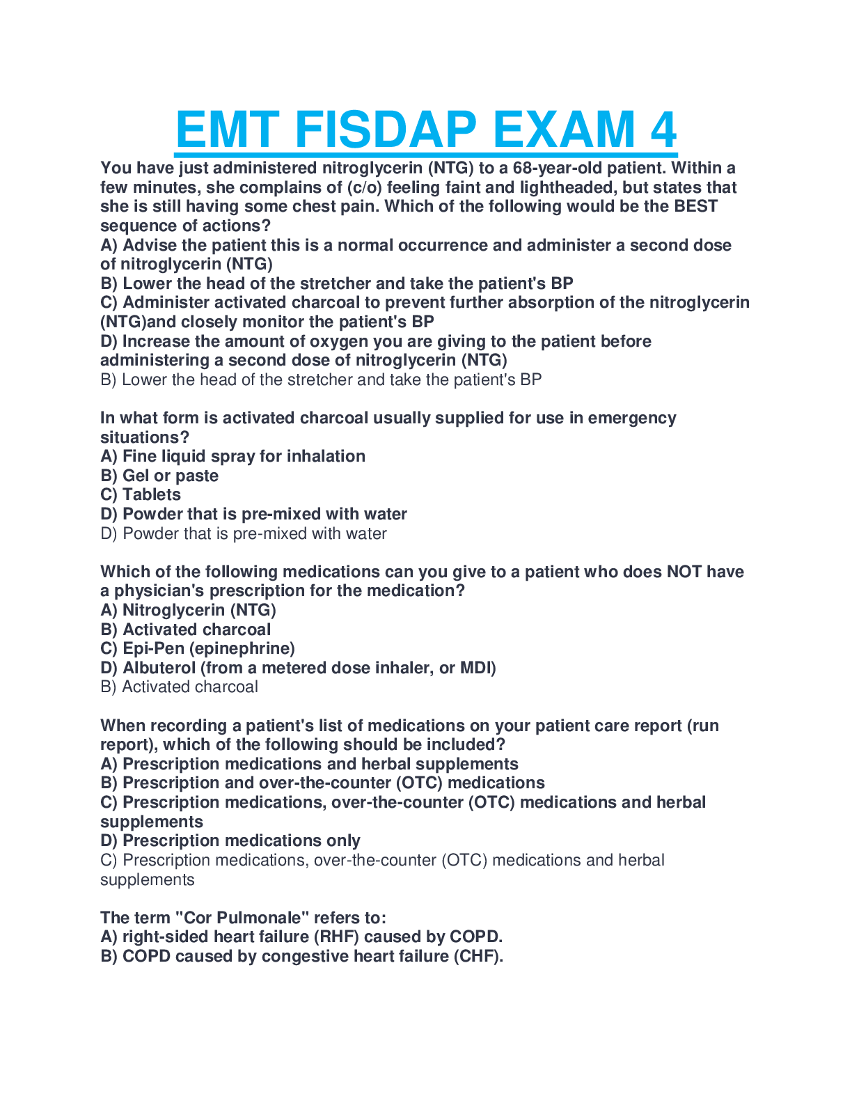 EMT FISDAP READINESS ACTUAL EXAM 4 (2022/2023) WITH COMPLETE SOLUTION ...