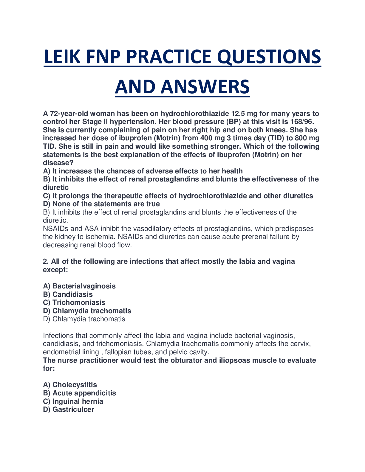 LEIK FNP EXAM PPRACTICE QUESTIONS AND ANSWERS NEW GUIDE RATED A+ |100% ...