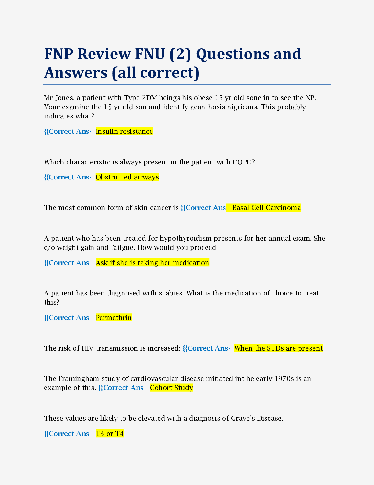 FNP Review FNU (2) Questions and Answers (all correct) - Scholarfriends