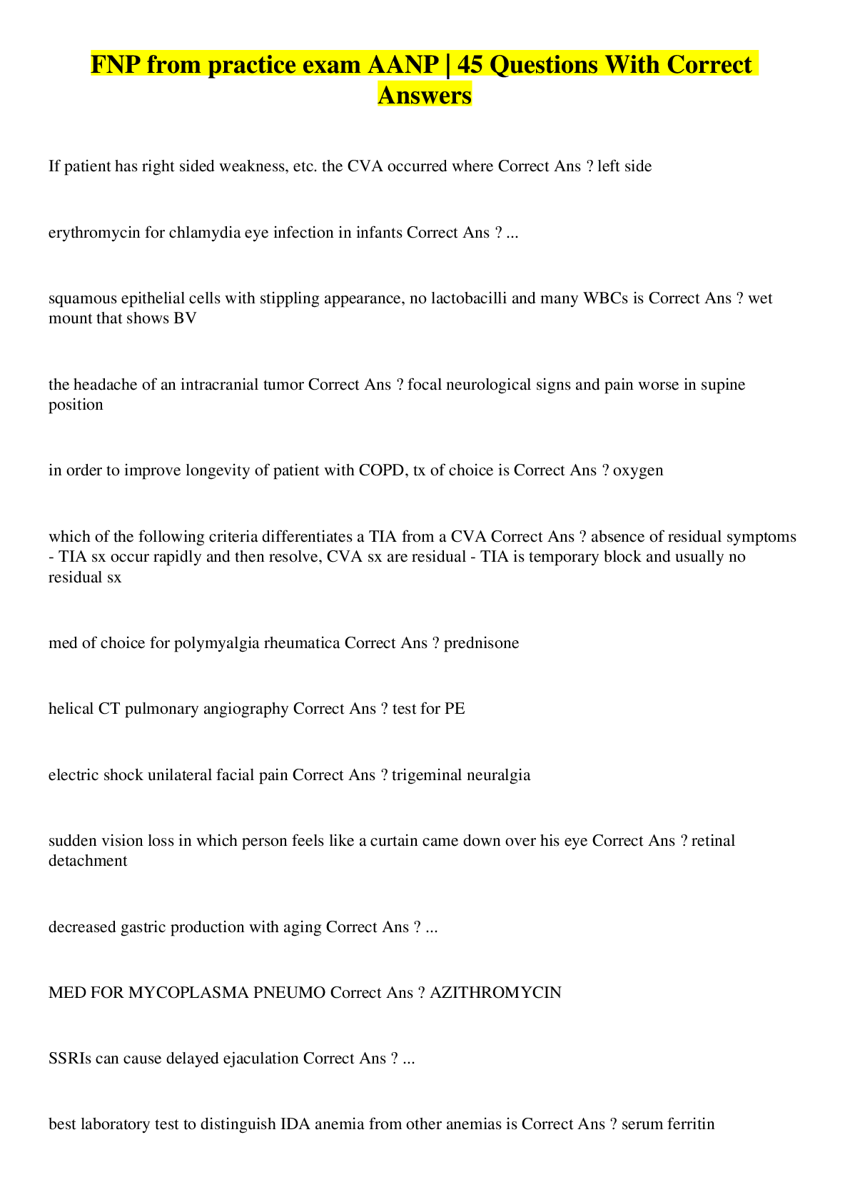 FNP from practice exam AANP (with complete solutions) - Scholarfriends