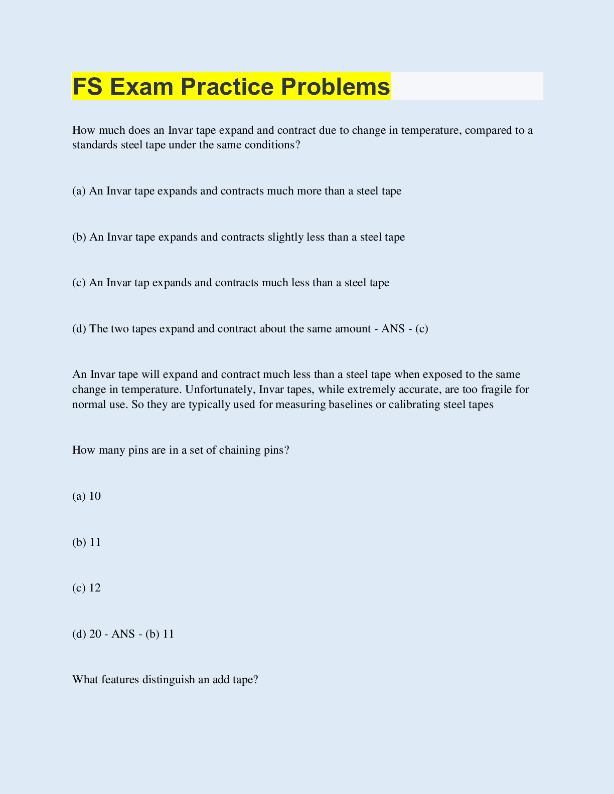 FS Exam Practice Problems |120 Questions with 100% Correct Answers ...