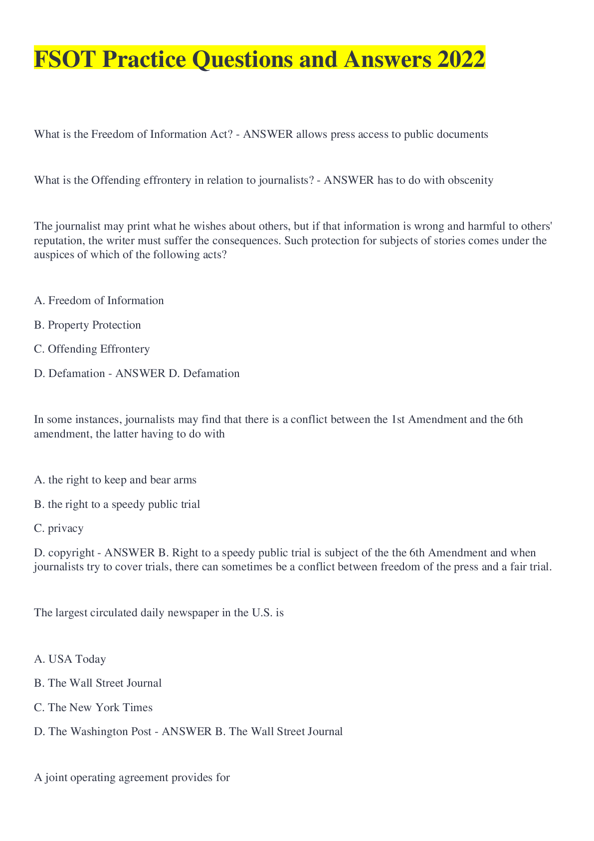 FSOT Practice Questions and Answers 2022 - Scholarfriends