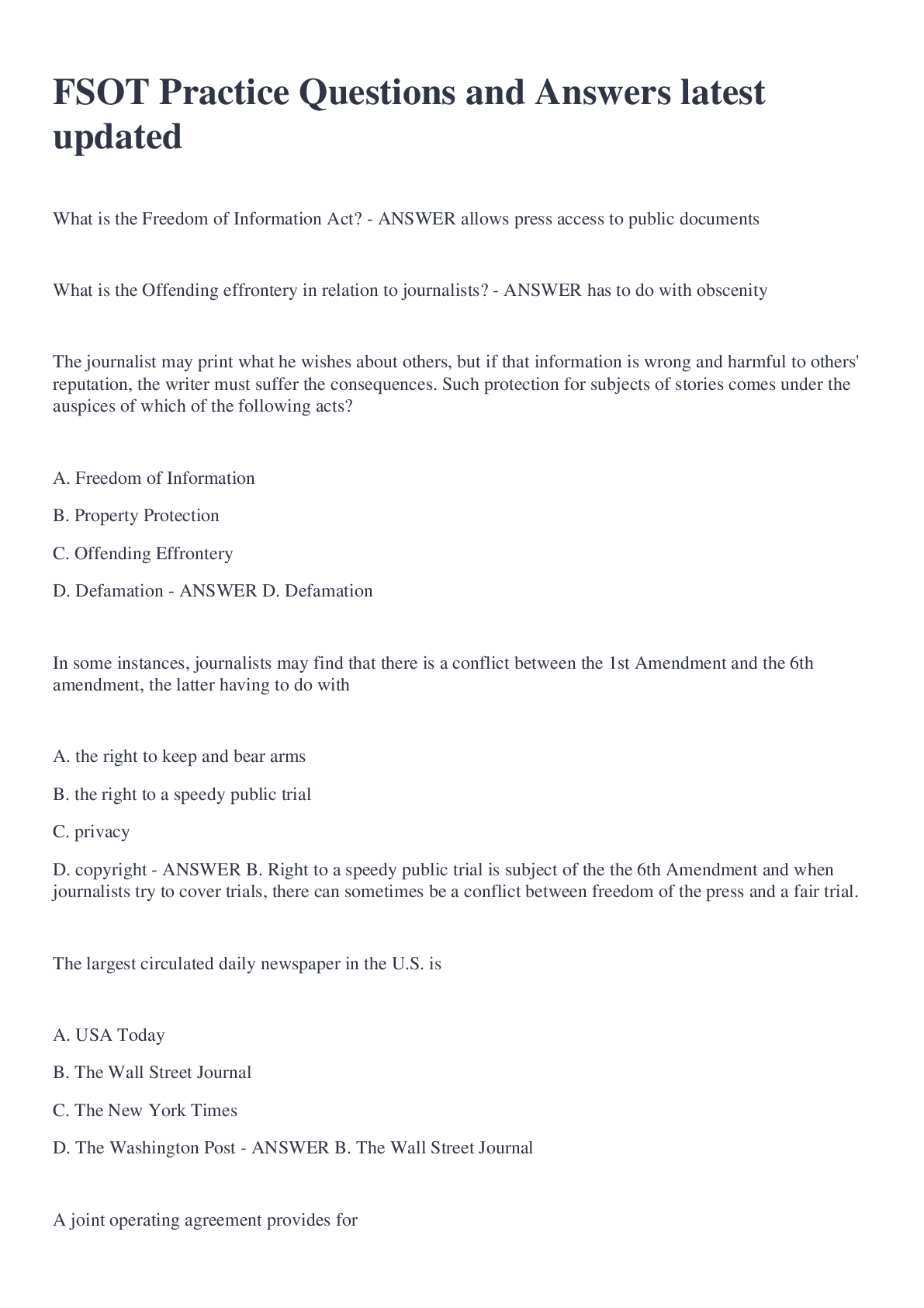 FSOT Practice Questions and Answers latest updated - Scholarfriends