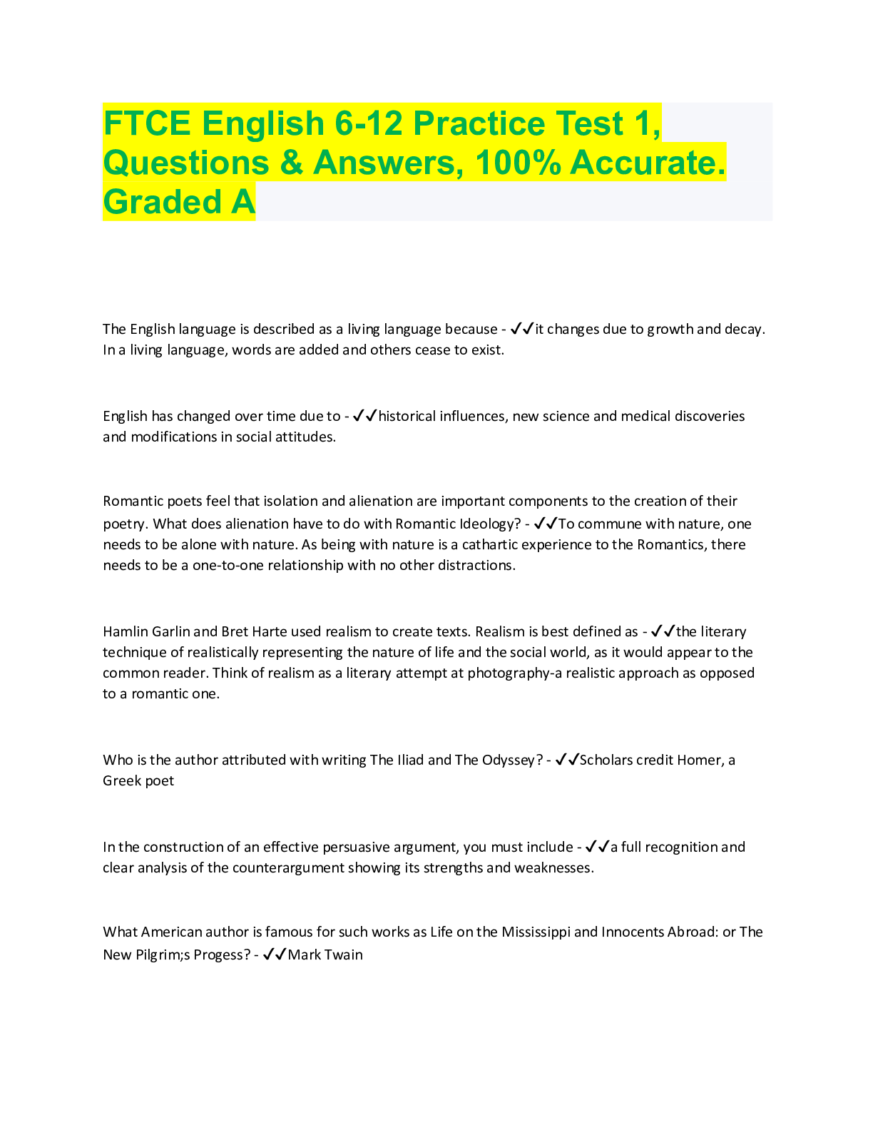 FTCE English 6-12 Practice Test 1 - Scholarfriends