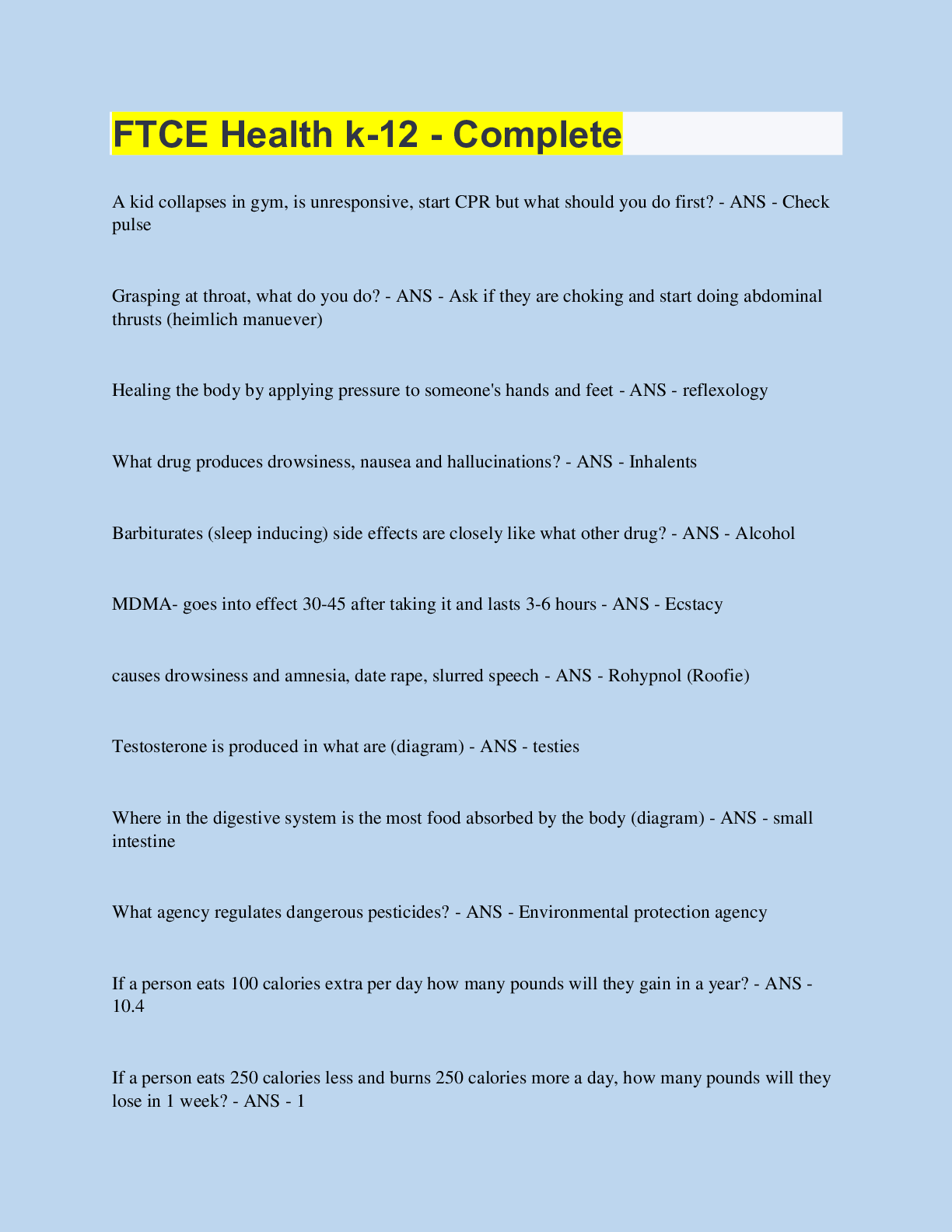FTCE Health k-12 - Complete – Scholarfriends - Scholarfriends