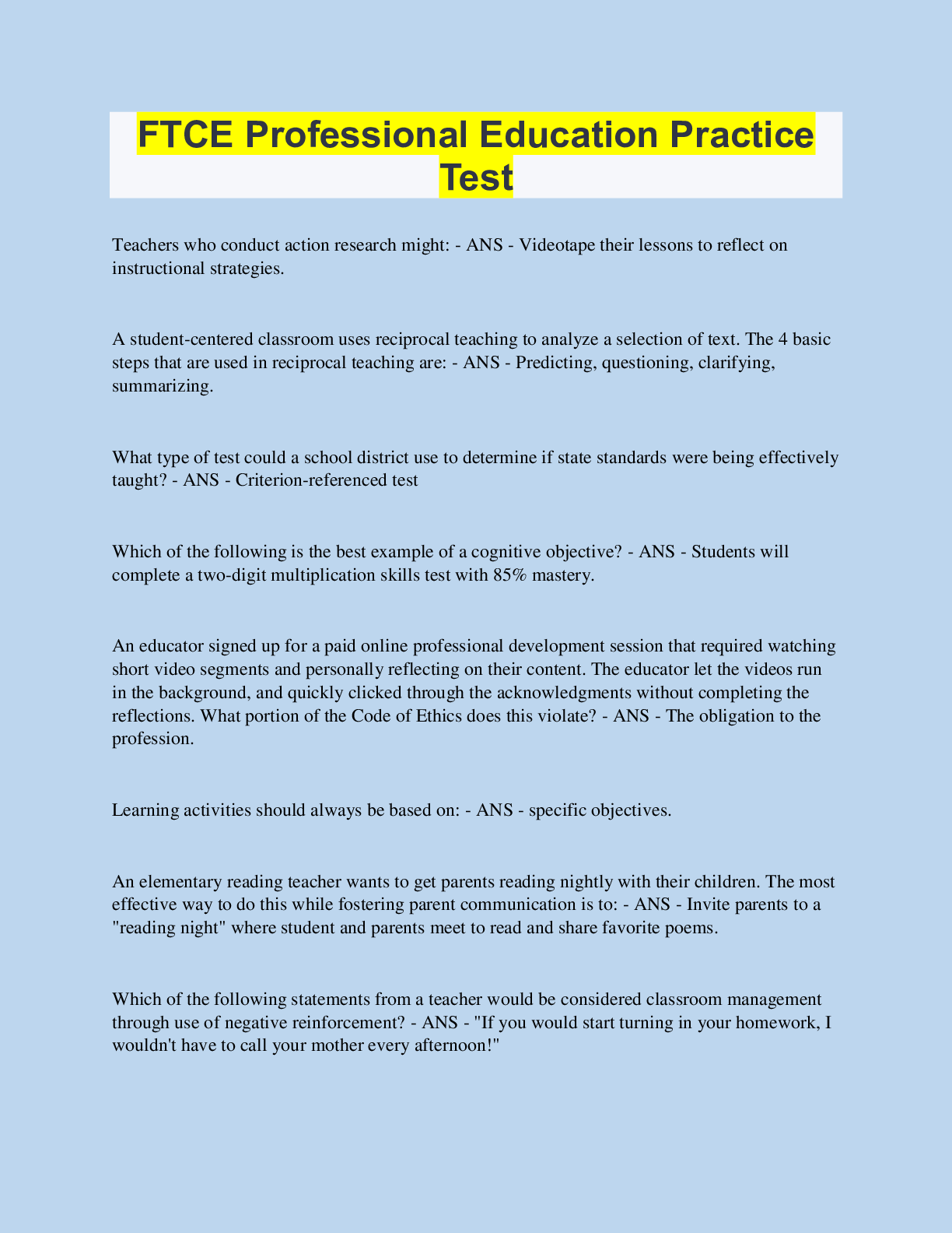Bundle for FTCE Tests Compilation | Updated & Verified | Everything you ...
