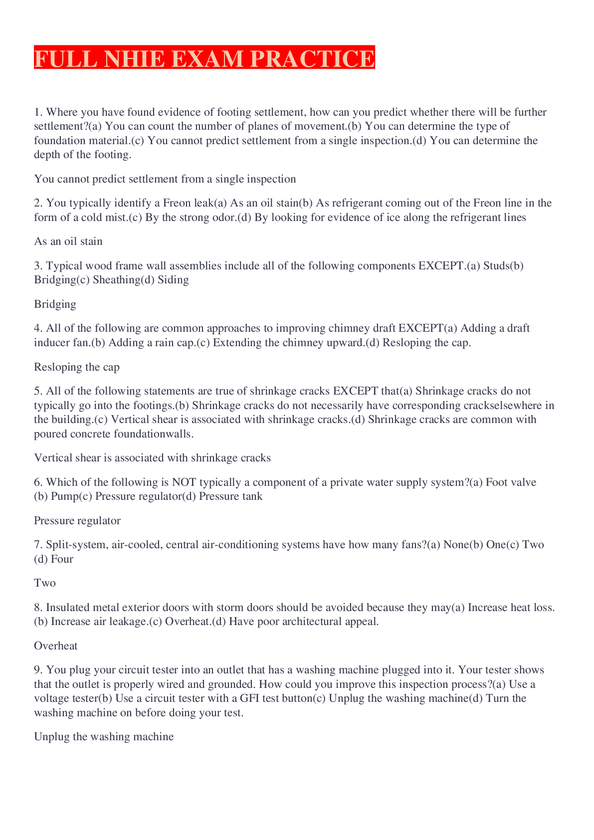 FULL NHIE EXAM PRACTICE WITH COMPLETE SOLUTIONS - Scholarfriends