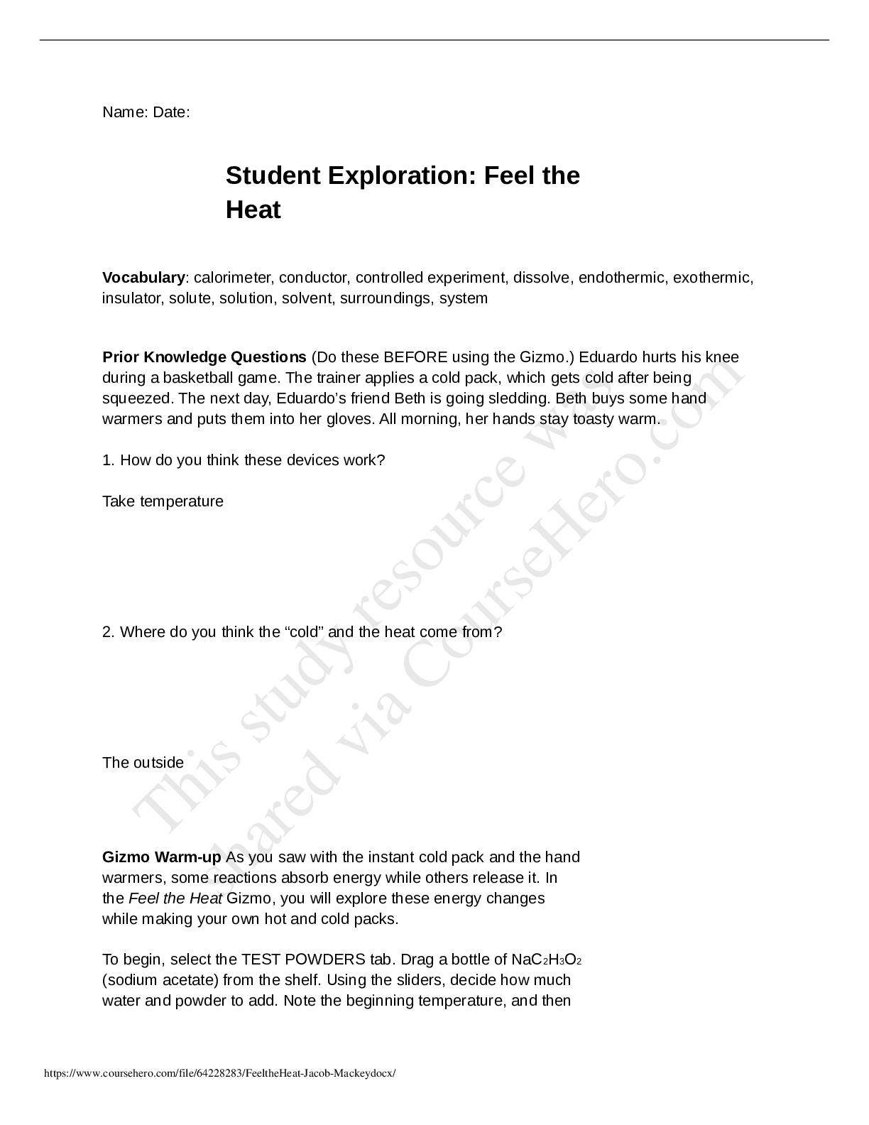 Plainfield High School, Plainfield - BIOLOGY 123FeeltheHeat_Jacob ...