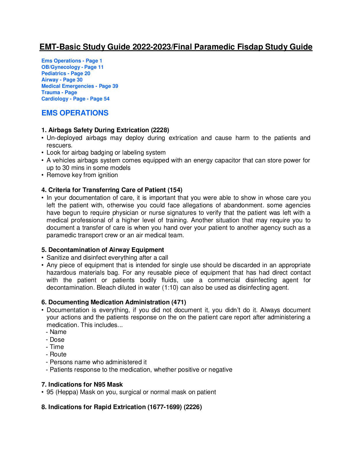 EMT-Basic Study Guide 2022-2023/Final Paramedic Fisdap Study Guide ...
